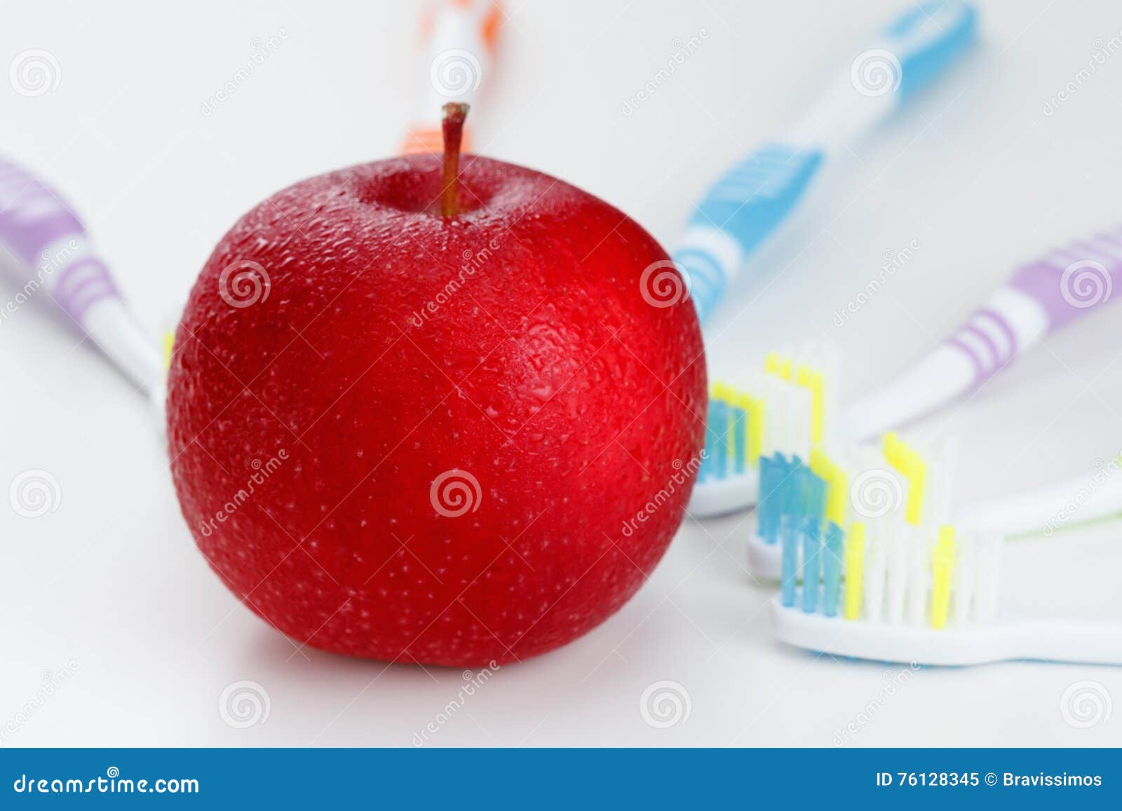 Apple with a toothbrush stock image. Image of protection - 76128345
