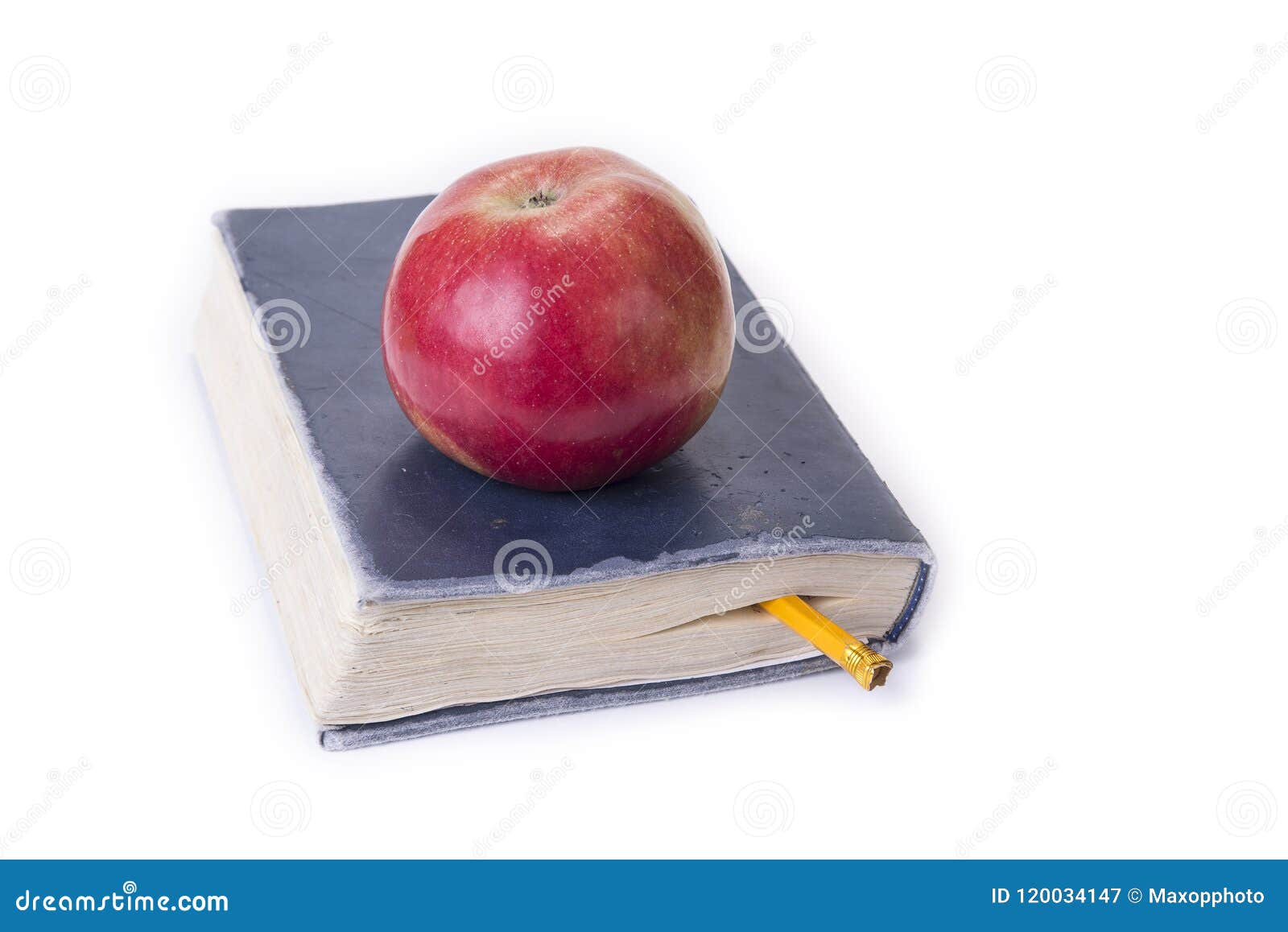Apple on Top of the Old Book on the White. Stock Image - Image of learn ...