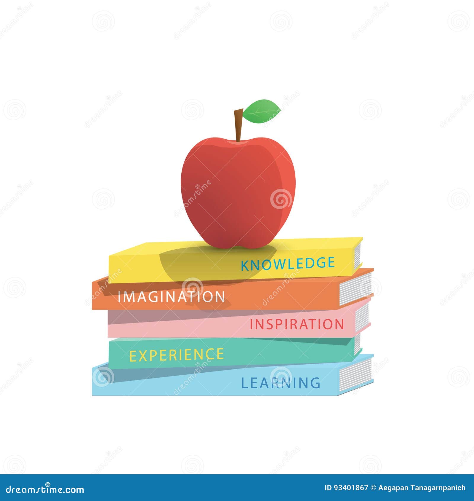 Apple on Top Stack Books White Background Illustration Vector. Stock ...