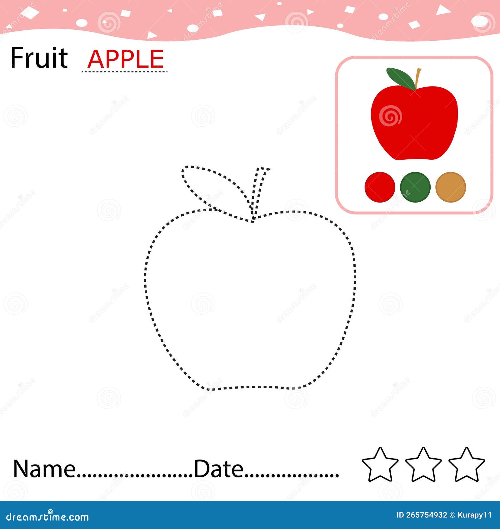 Apple Trace and Color for Kids, Coloring Book Kids Stock Illustration ...