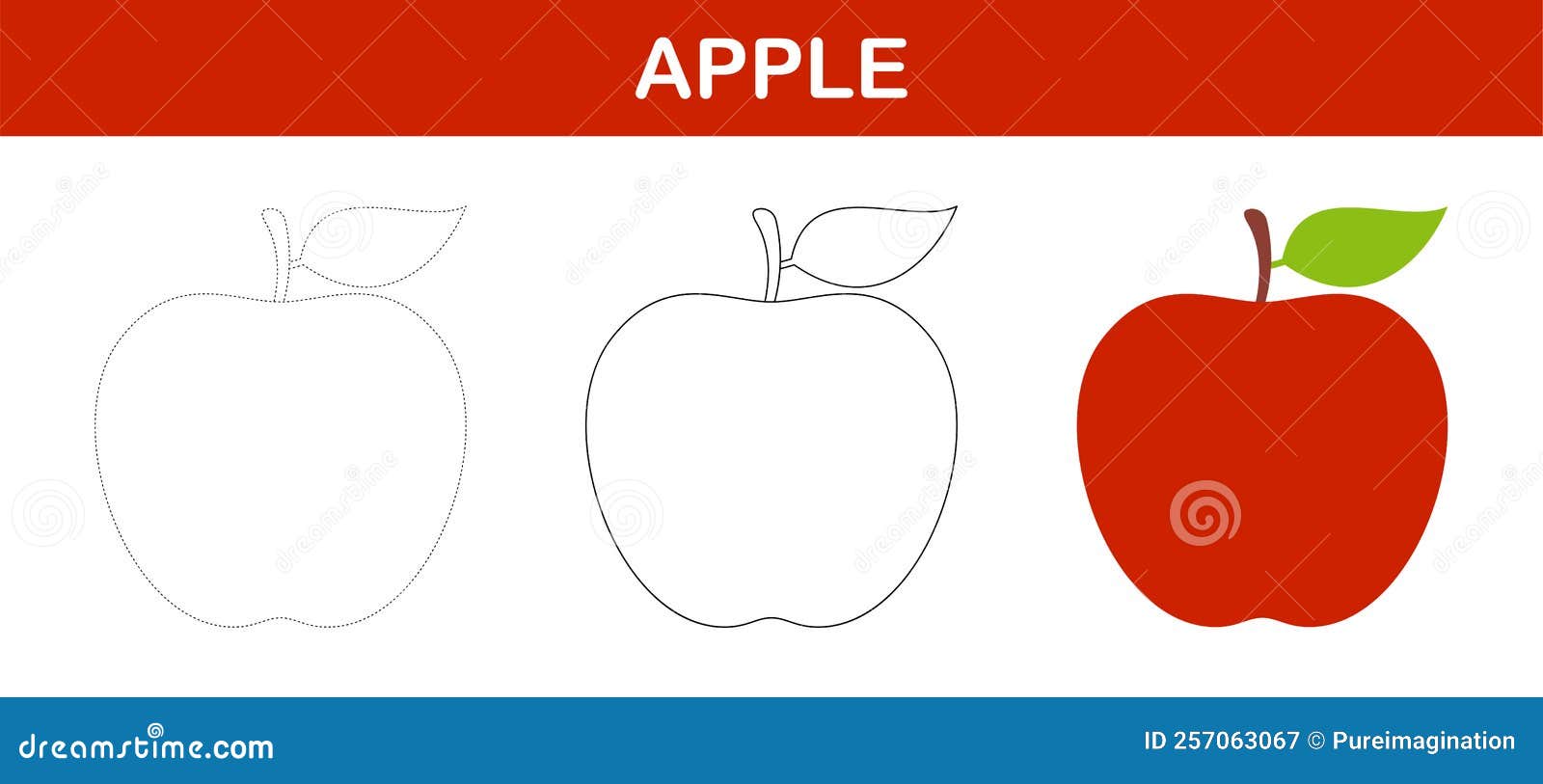 Apple Tracing and Coloring Worksheet for Kids Stock Vector ...