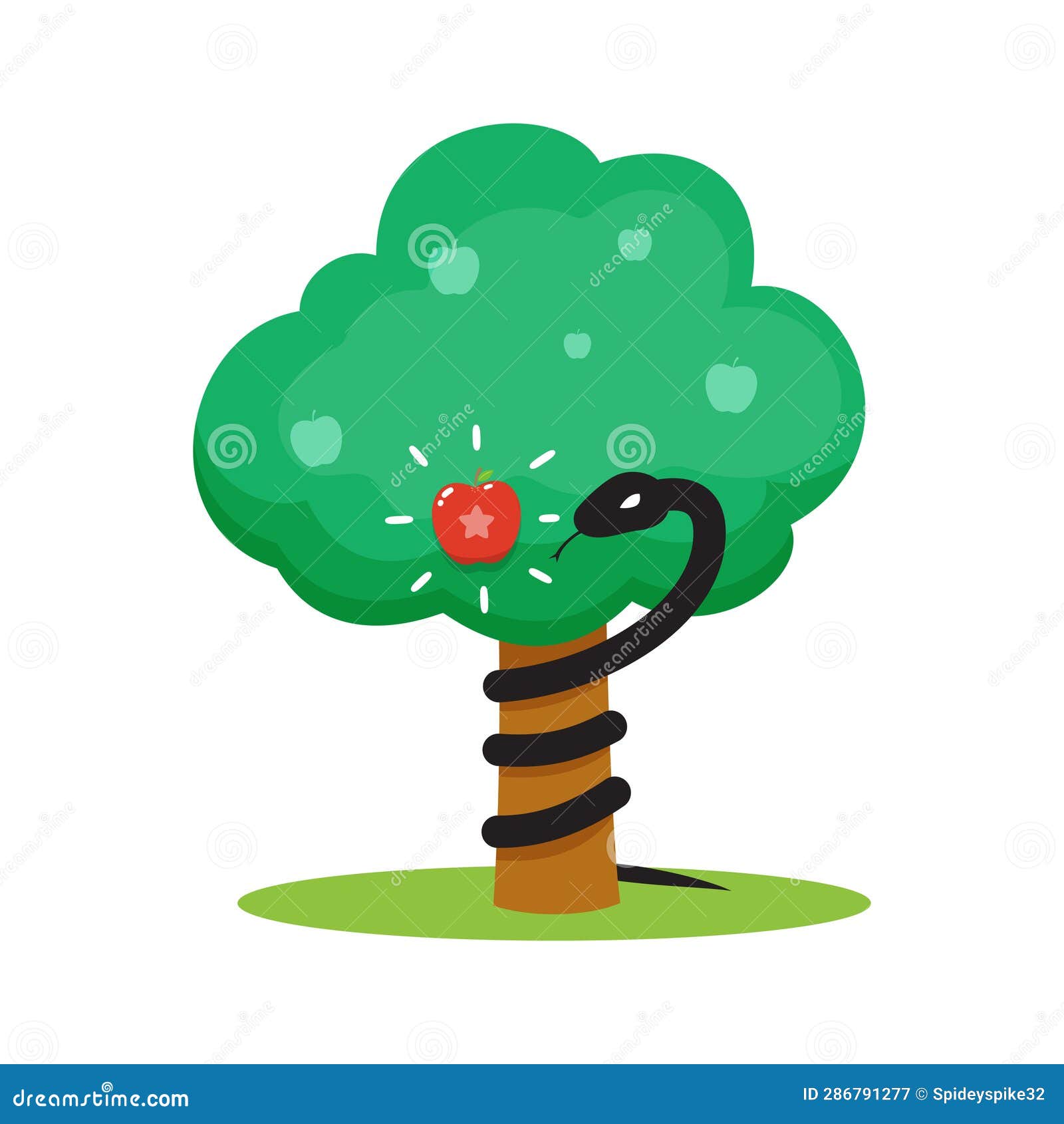An Apple Tree and Black Snake. Isolated Vector Illustration Stock ...