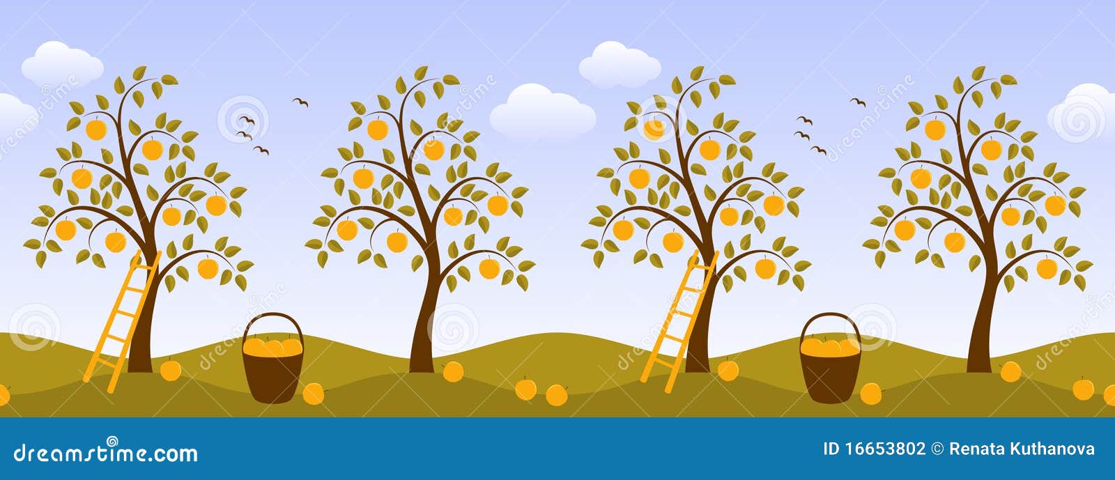 Apple tree border stock vector. Illustration of bird - 16653802
