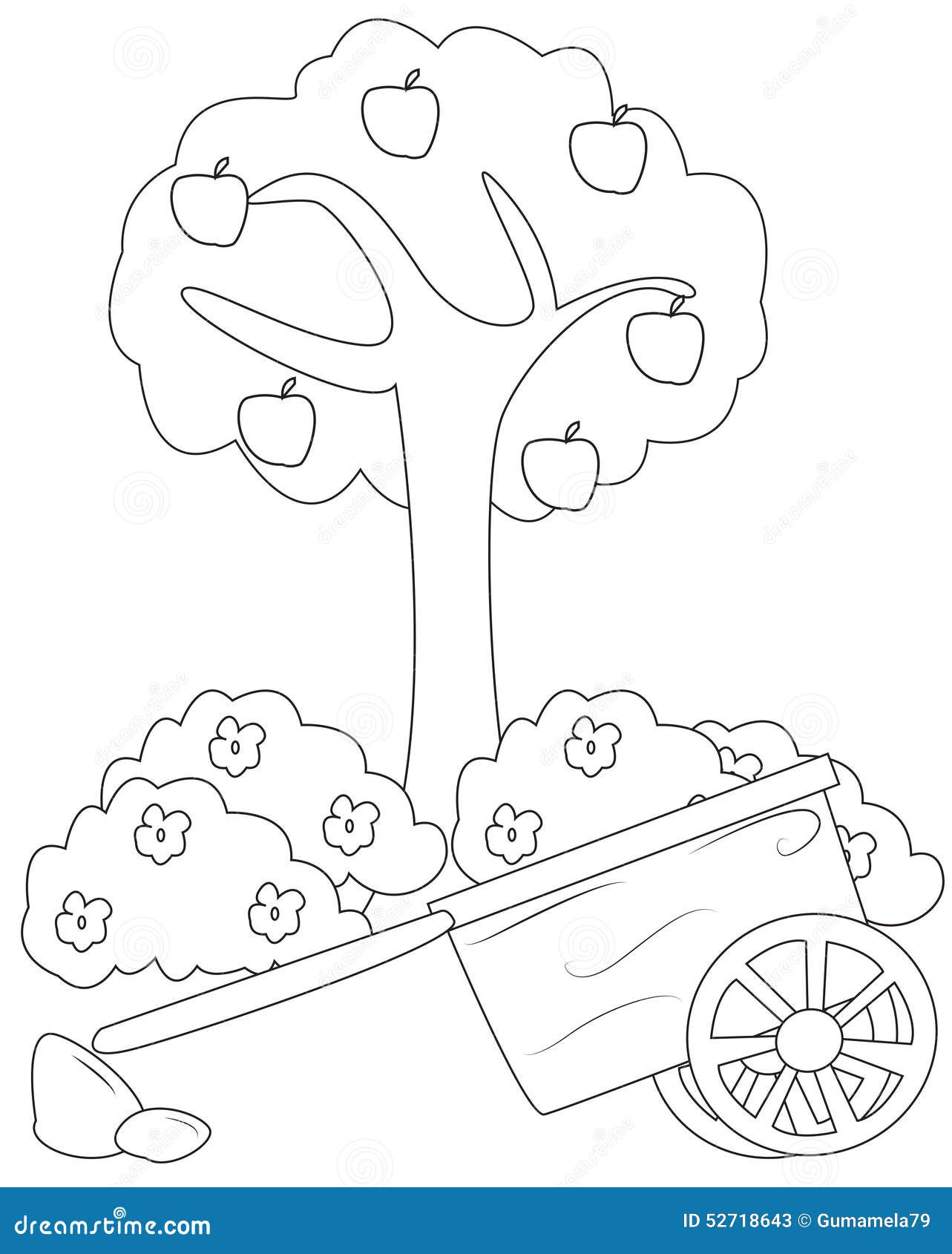 Apple Tree and a Cart Coloring Page Stock Illustration - Illustration ...
