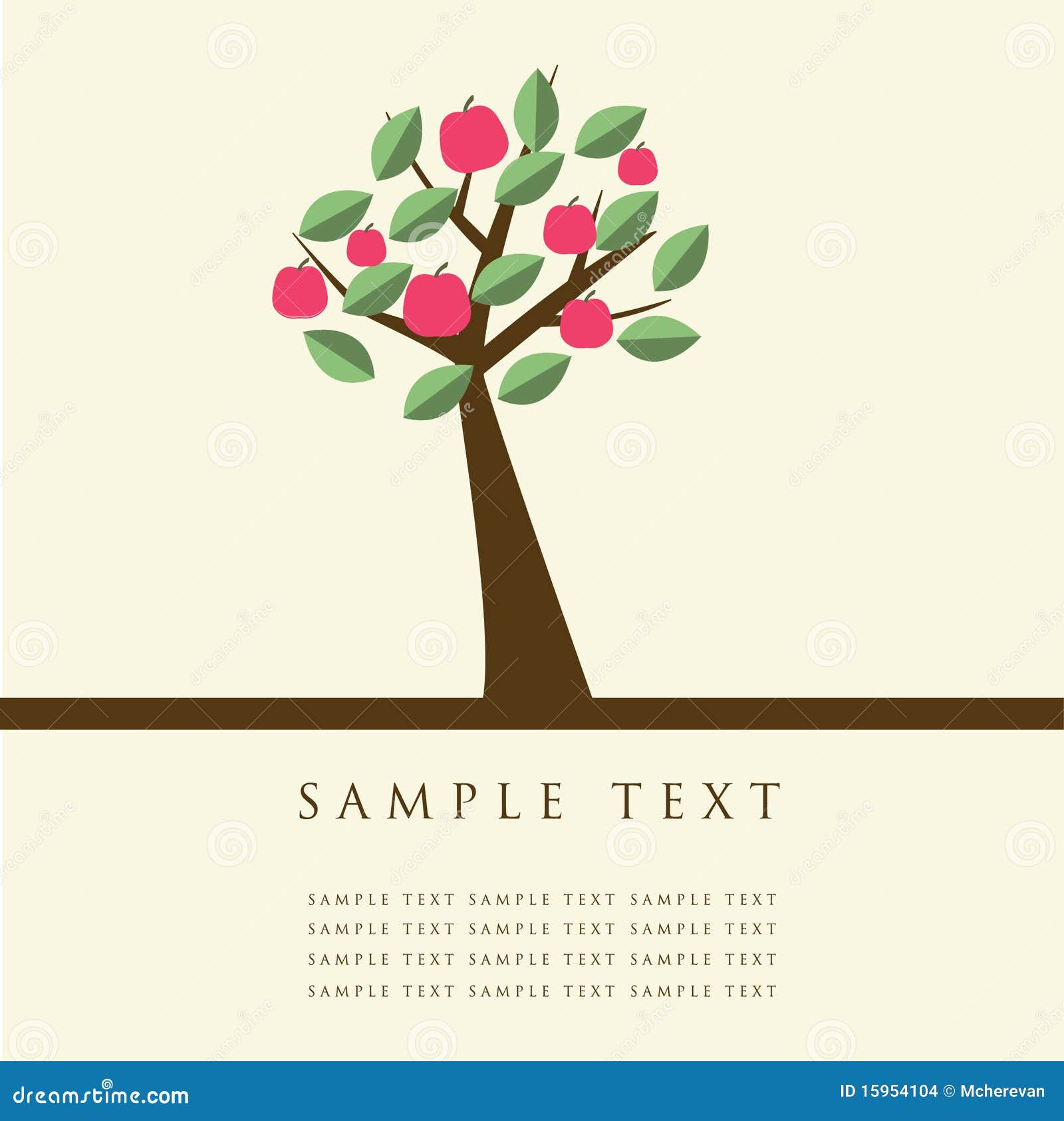Apple Tree. Design for Greeting Card Stock Vector - Illustration of ...