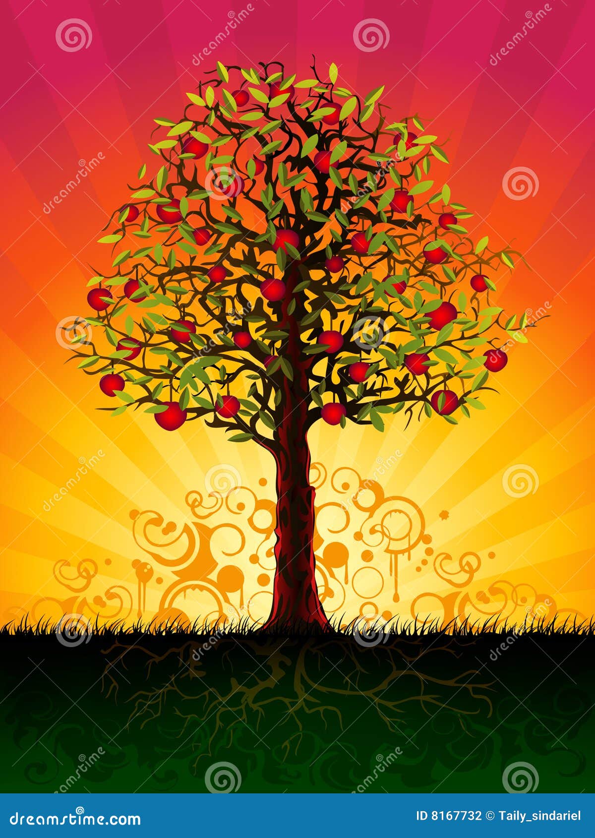 Apple tree in the evening stock vector. Illustration of floral - 8167732