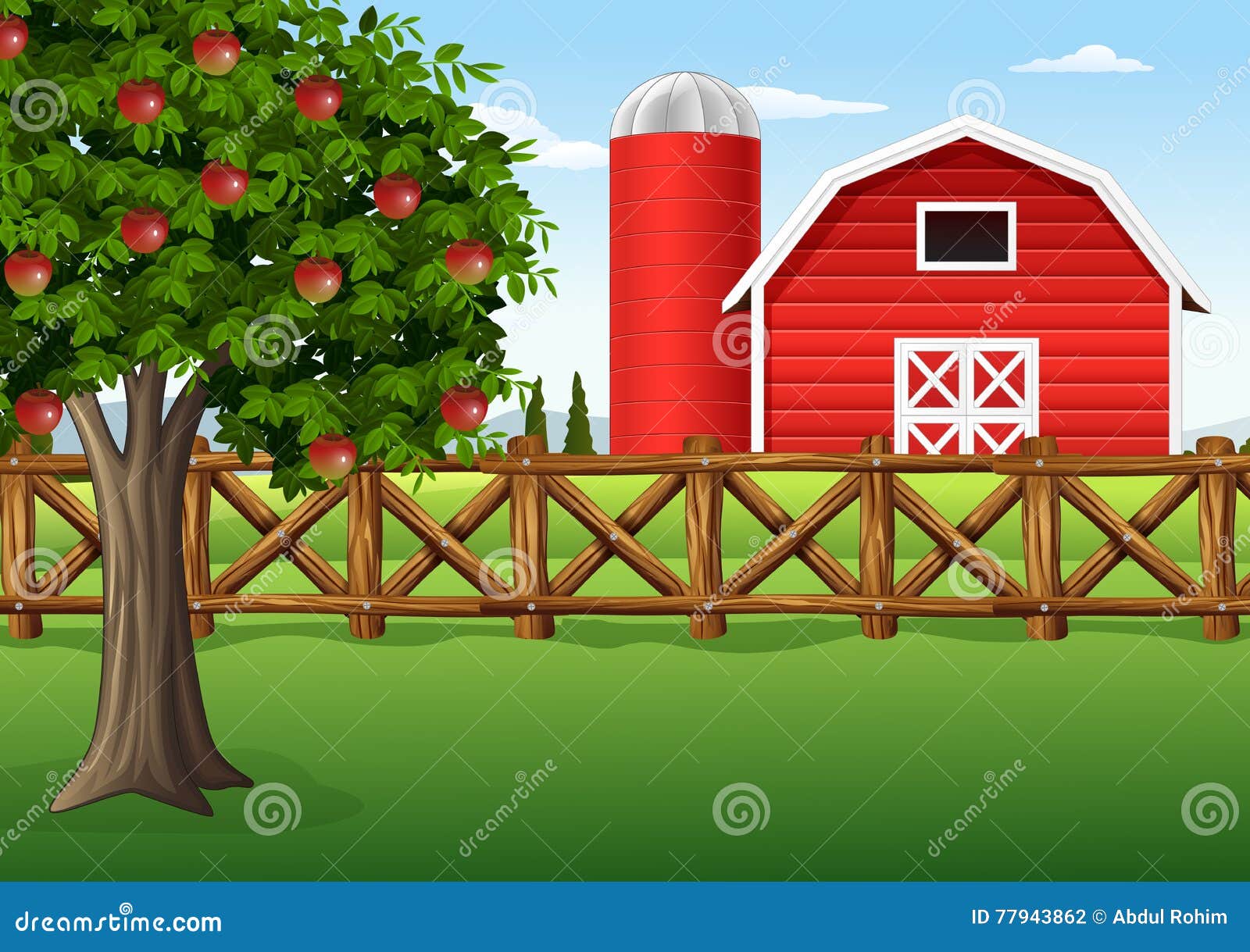 Apple tree on the farm stock vector. Illustration of landscape - 77943862