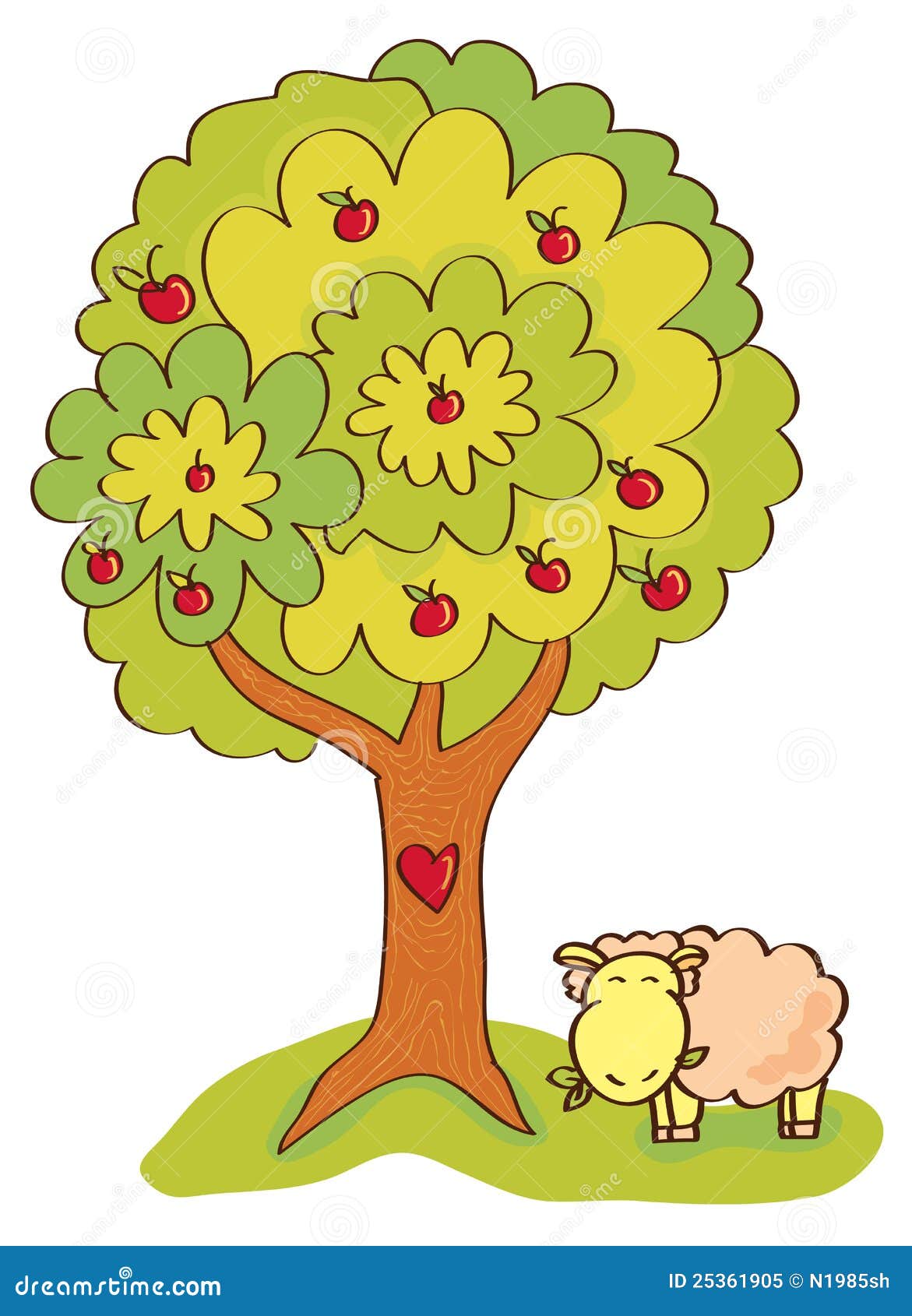 Apple Tree with Fruit and Sheep Stock Vector - Illustration of stem ...