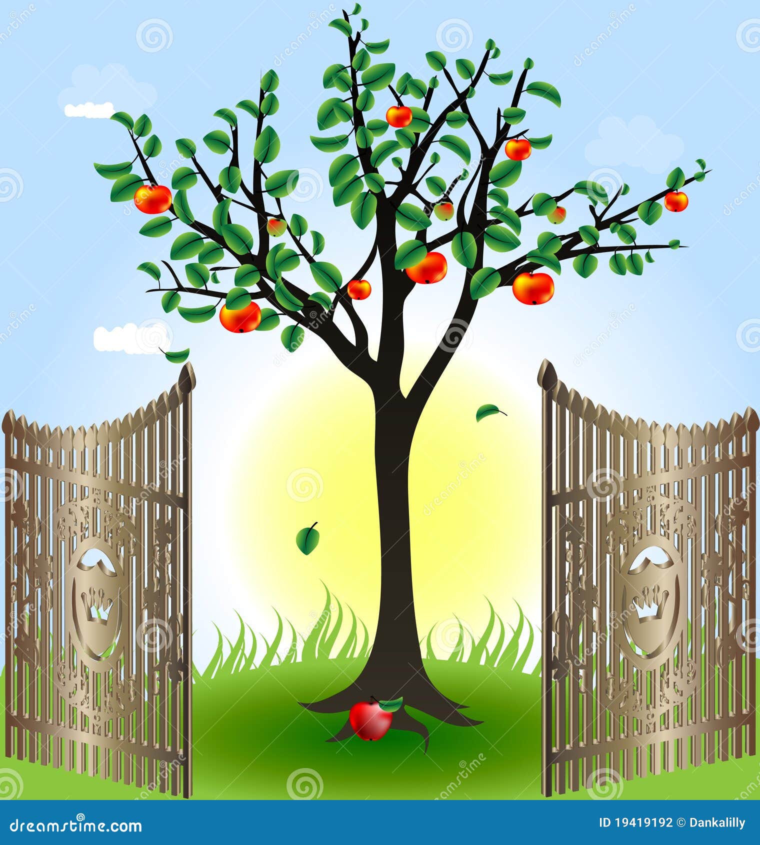 Apple tree and gates stock vector. Illustration of fine - 19419192