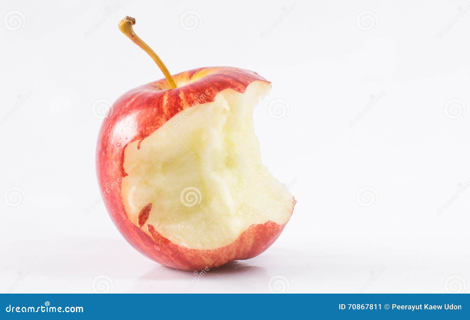 Apple With Bite Marks On A Yellow Background, Fruit Texture That Is ...