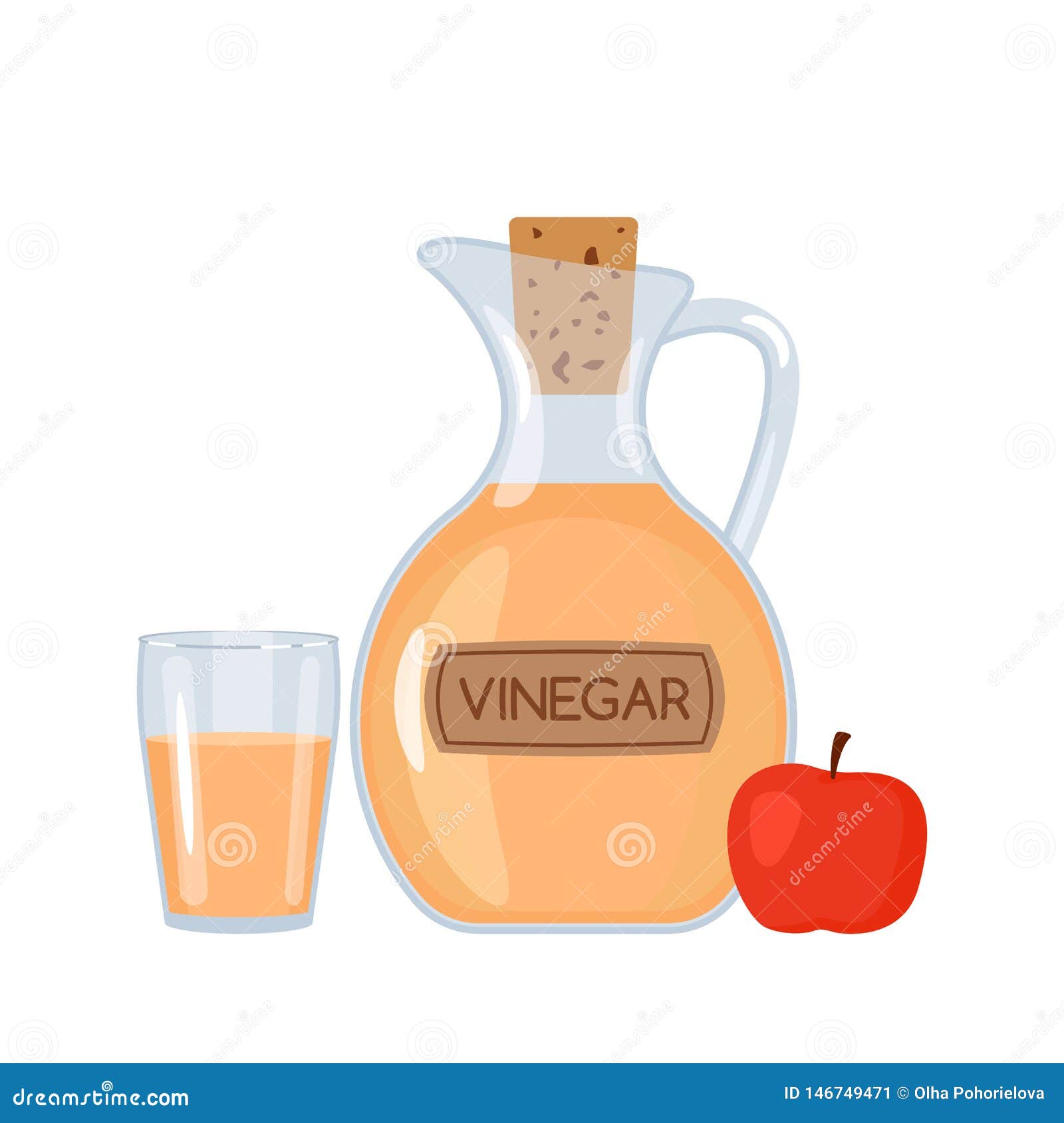 Apple Vinegar Vector Drawing. Hand Drawn Illustration. Glass Bo ...
