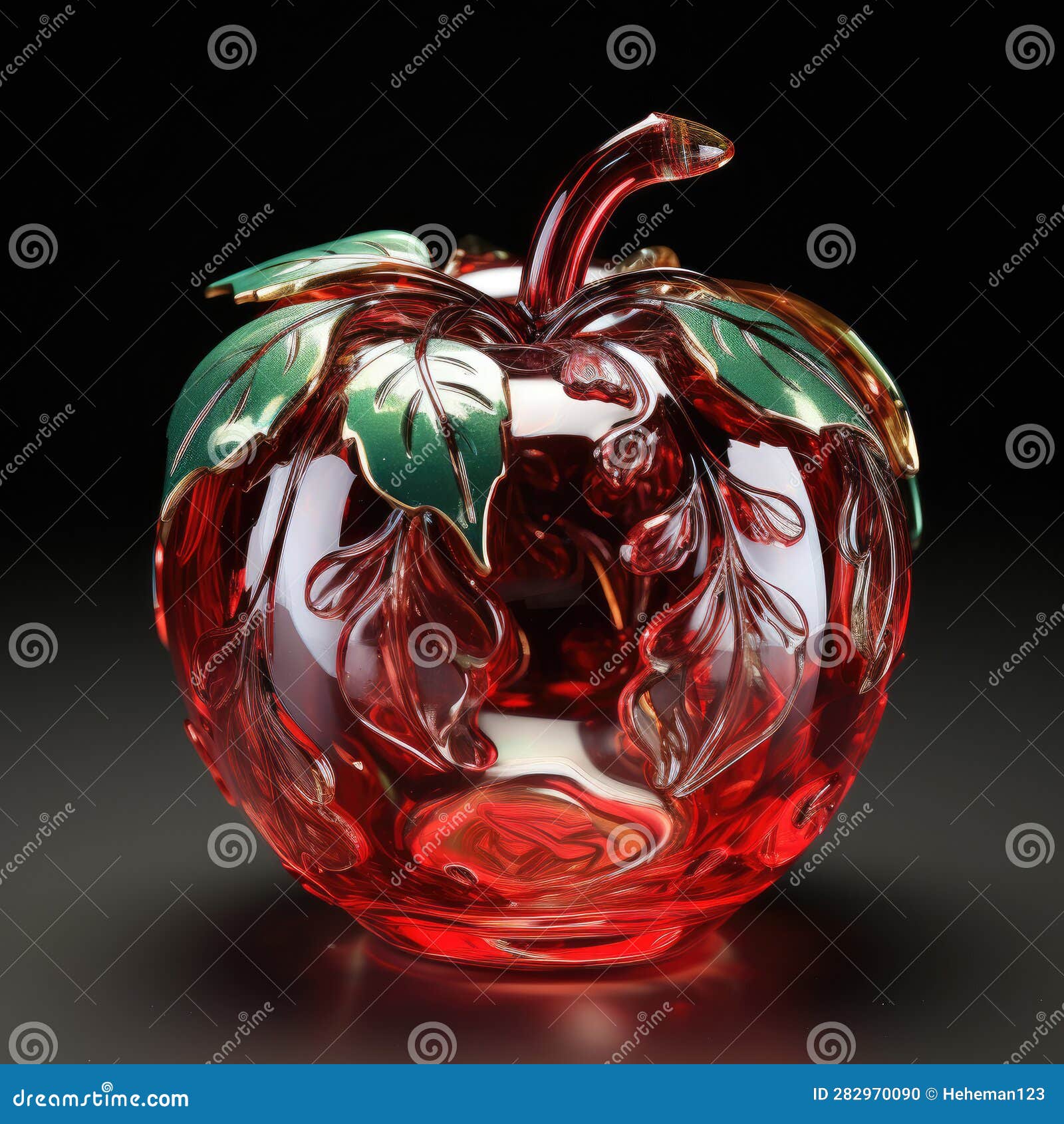 The Apple is Made of Red Clear Transparent Glass with Leaf Ornaments ...