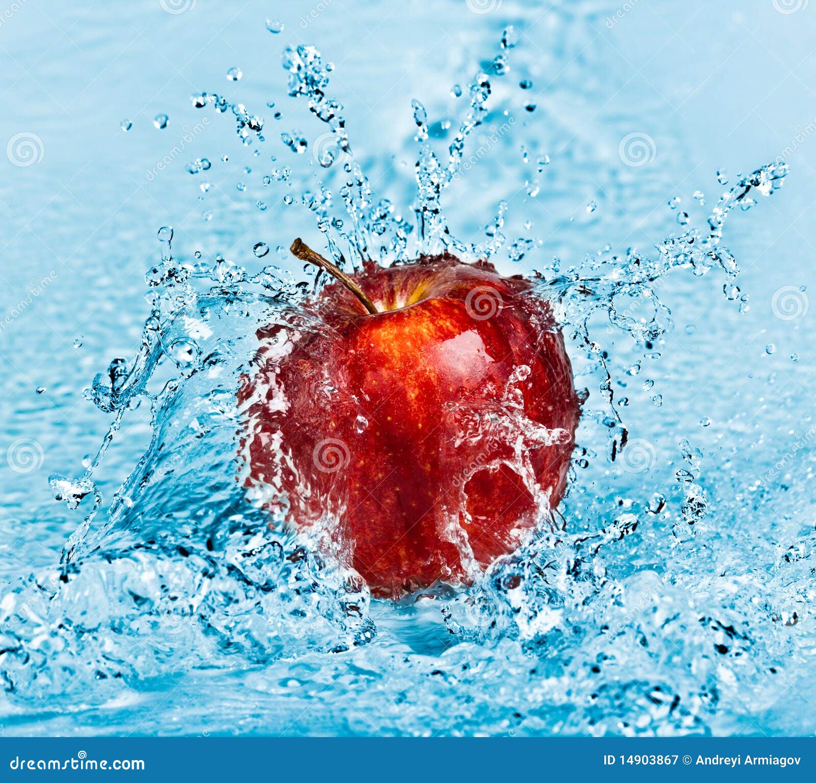 Apple and water stock image. Image of falling, blue, flowing - 14903867