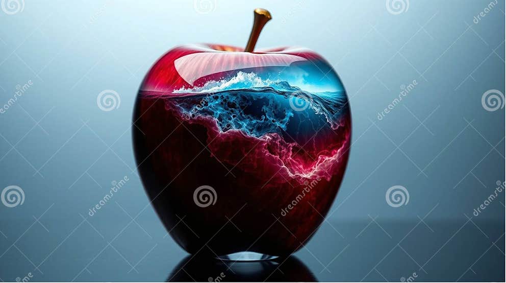 An Apple with a Wave Coming Out of it Generated Stock Illustration ...
