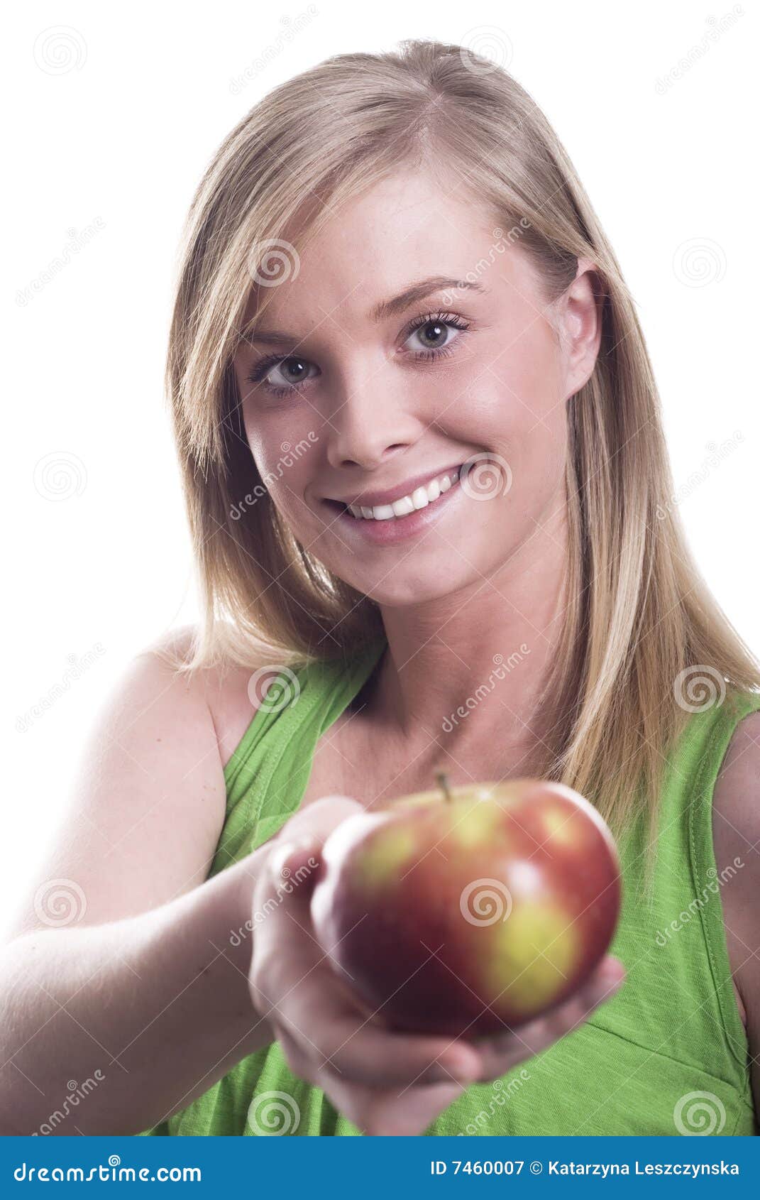 Apple & woman stock image. Image of model, beautiful, hand - 7460007