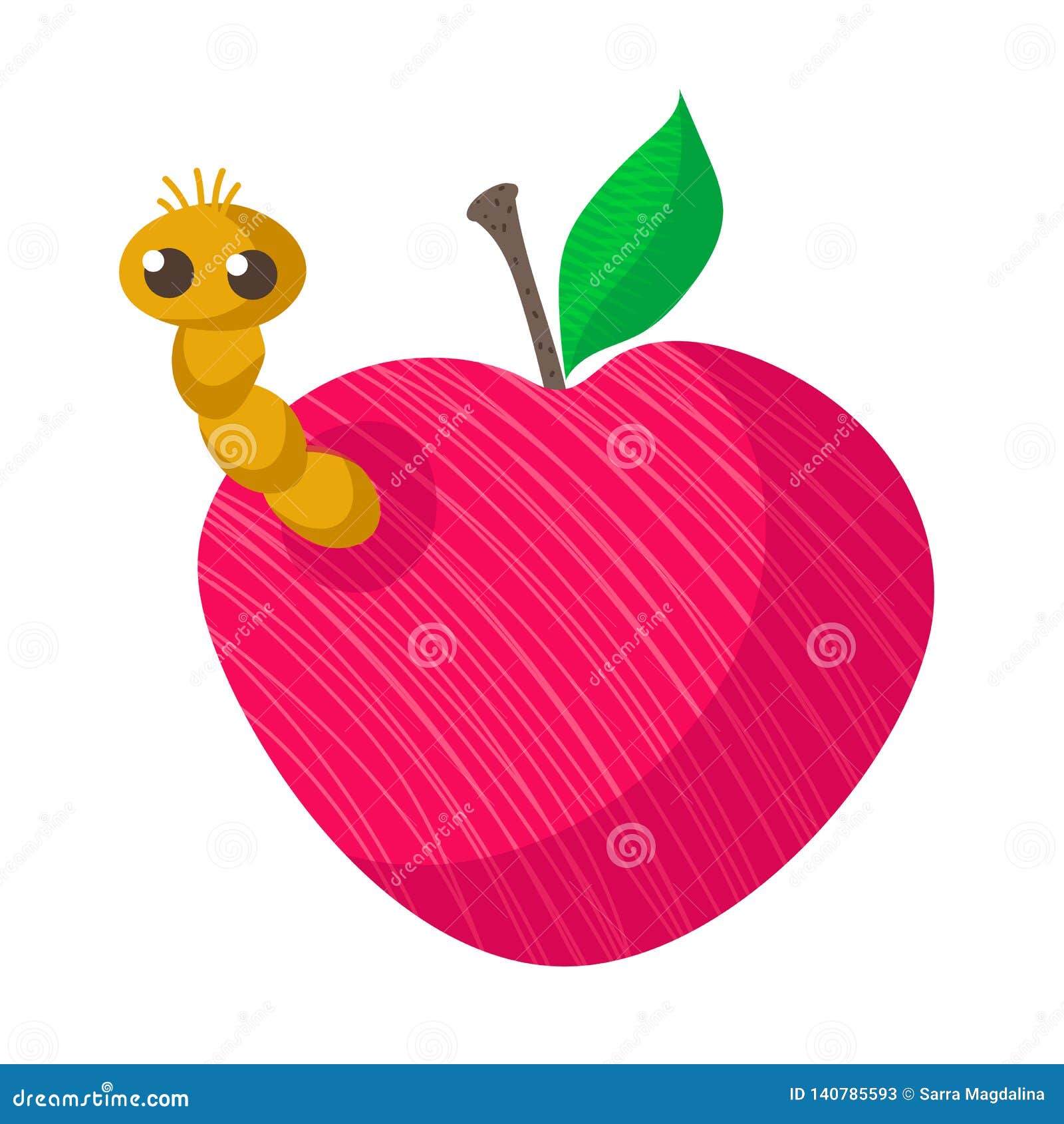 Apple With Worm Silhouette Coloring Book Template Vector Illustration ...