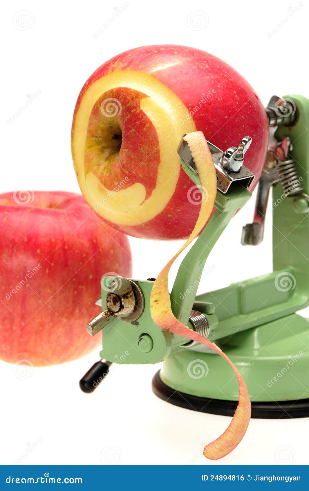 Appler Peeler with Two Red Apple Stock Photo - Image of crank, tool ...