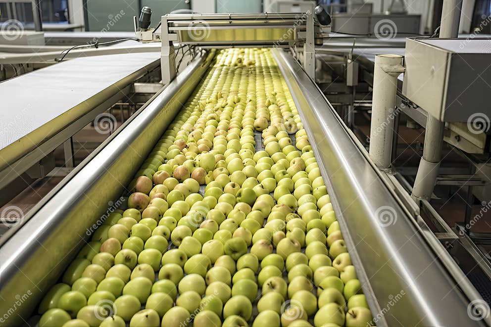 Apples Being Graded in Fruit Processing and Packaging Plant Stock ...