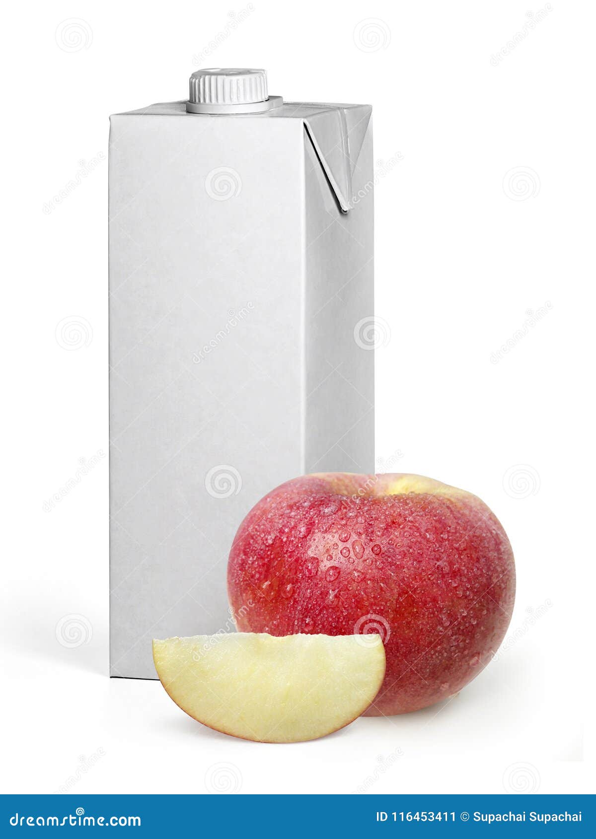 Apples and Box Empty White Fruit Juice Isolated on White Background ...