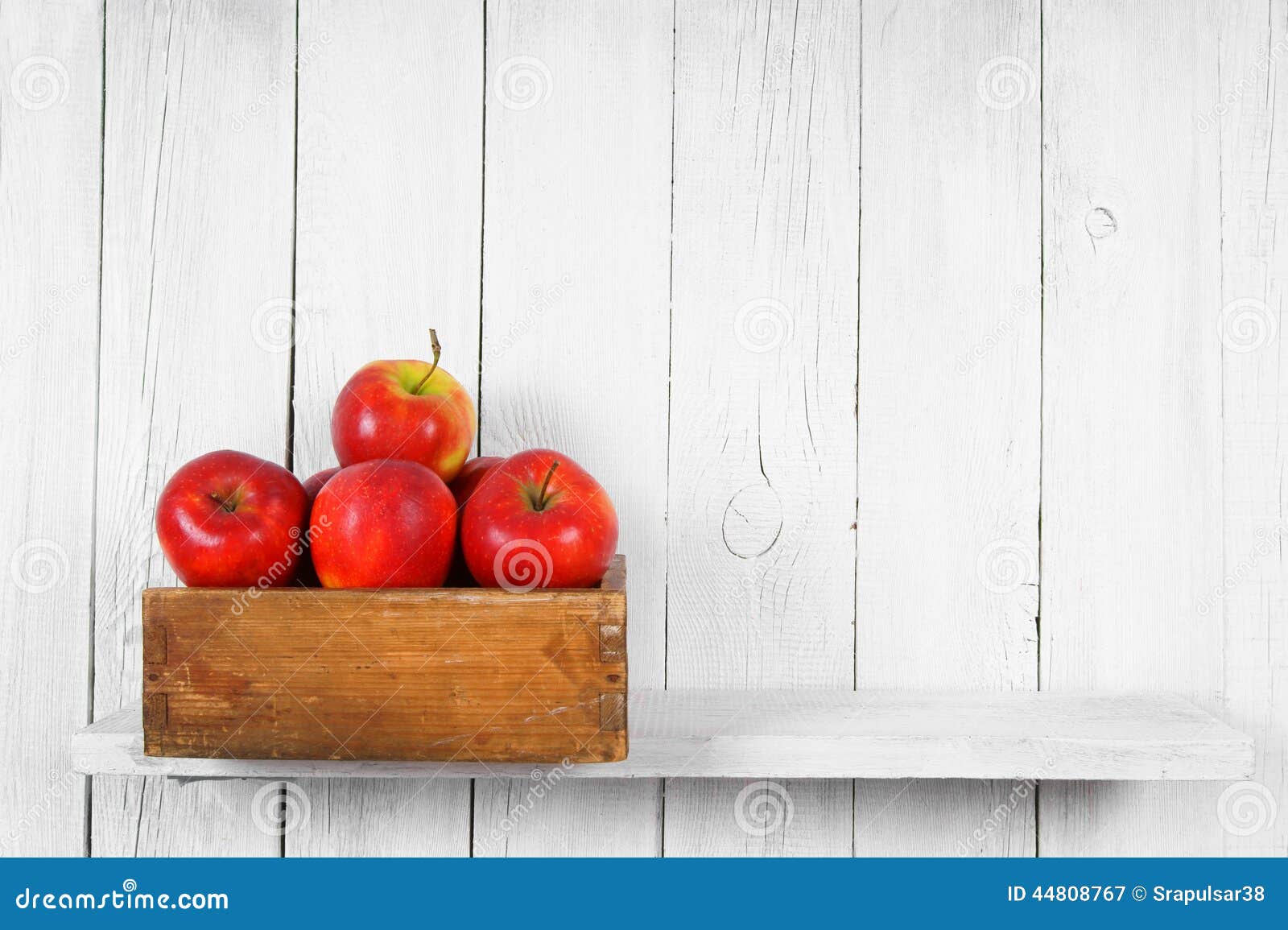 Apples in a Box on Wooden Shelf. Stock Image - Image of kitchen, rustic ...