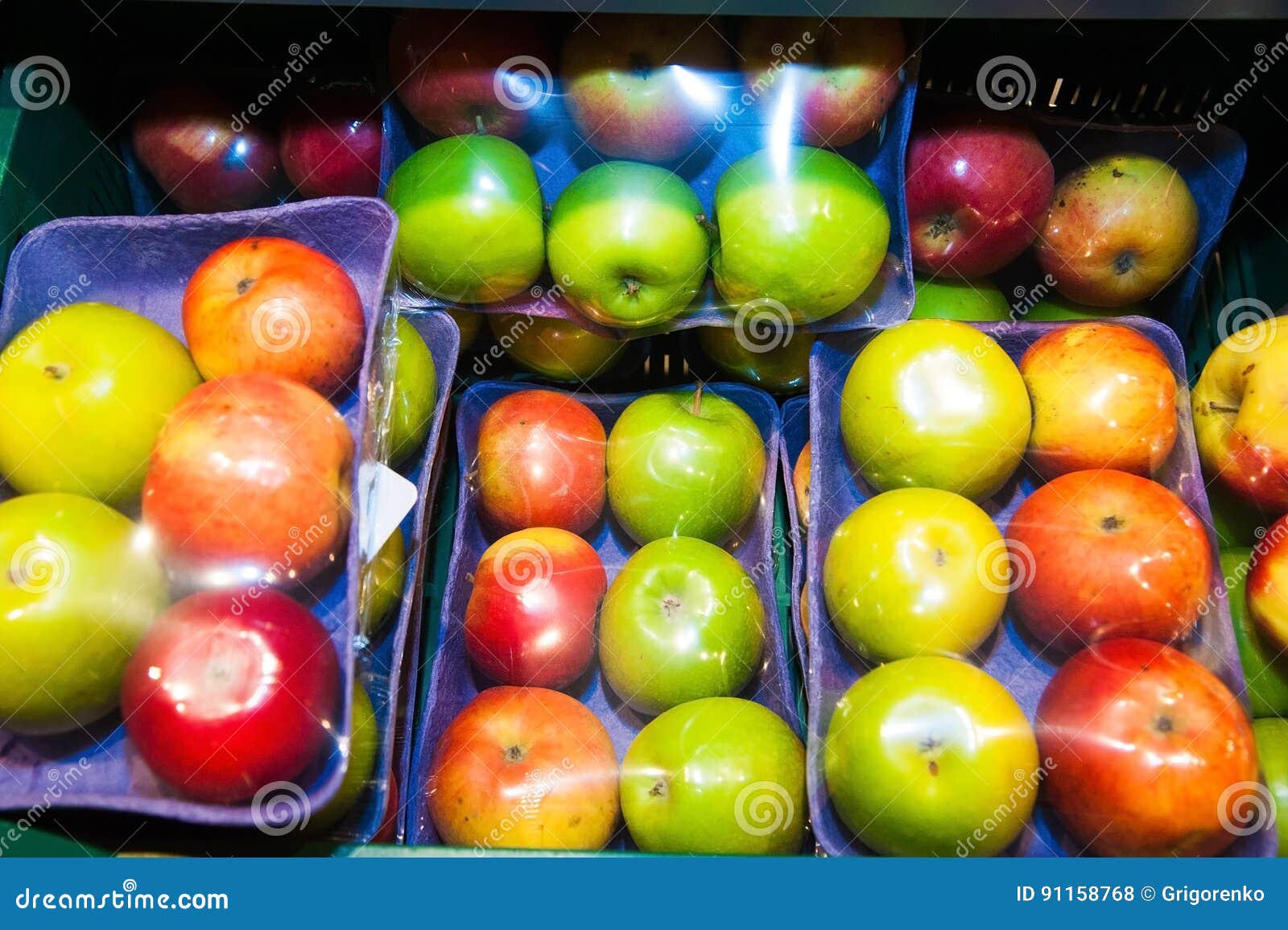 Apples on Boxes in Supermarket Stock Photo - Image of retail, shop ...