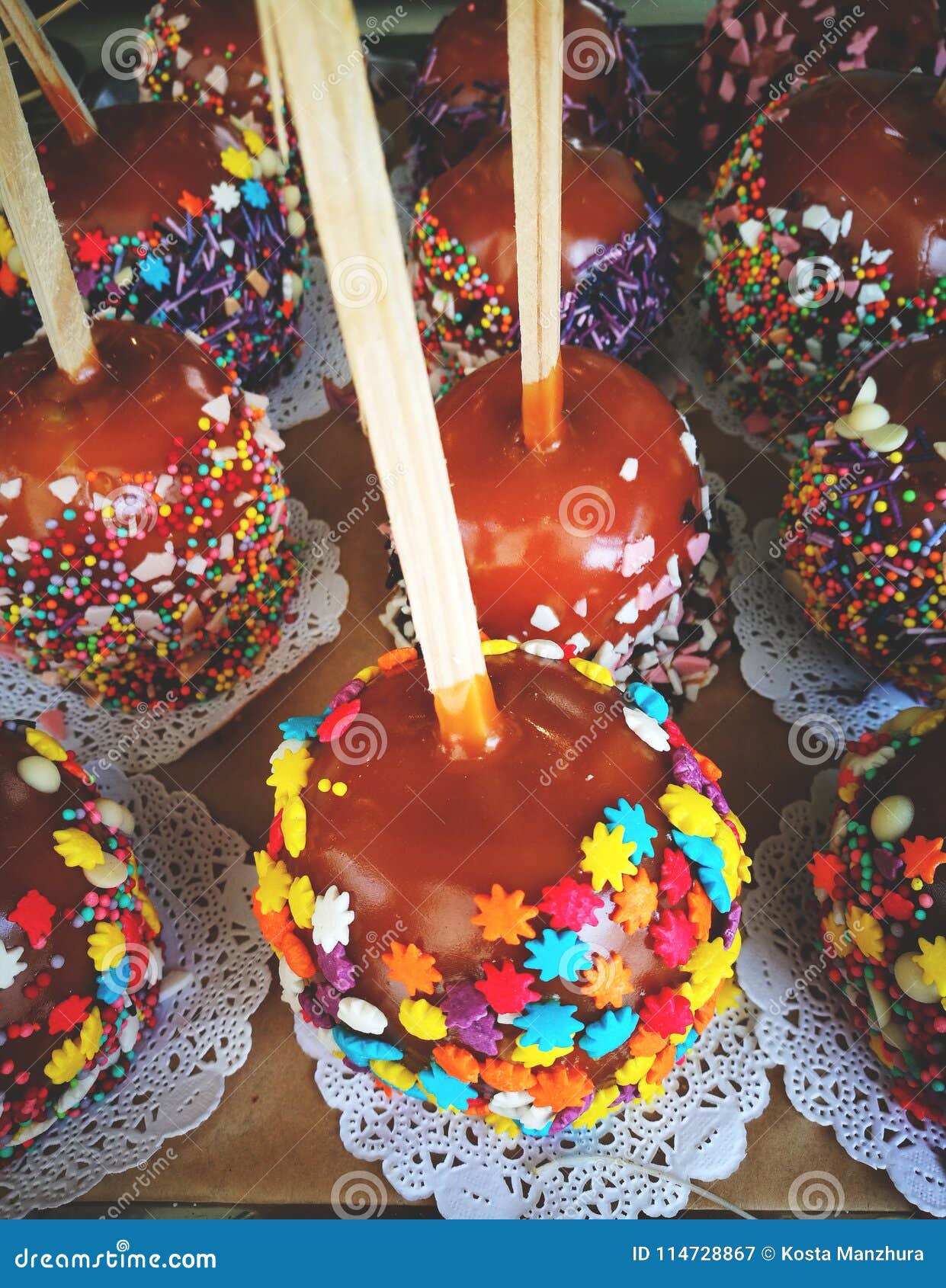 Apples in Caramel on Stick Sweetness Stock Image - Image of sticky ...