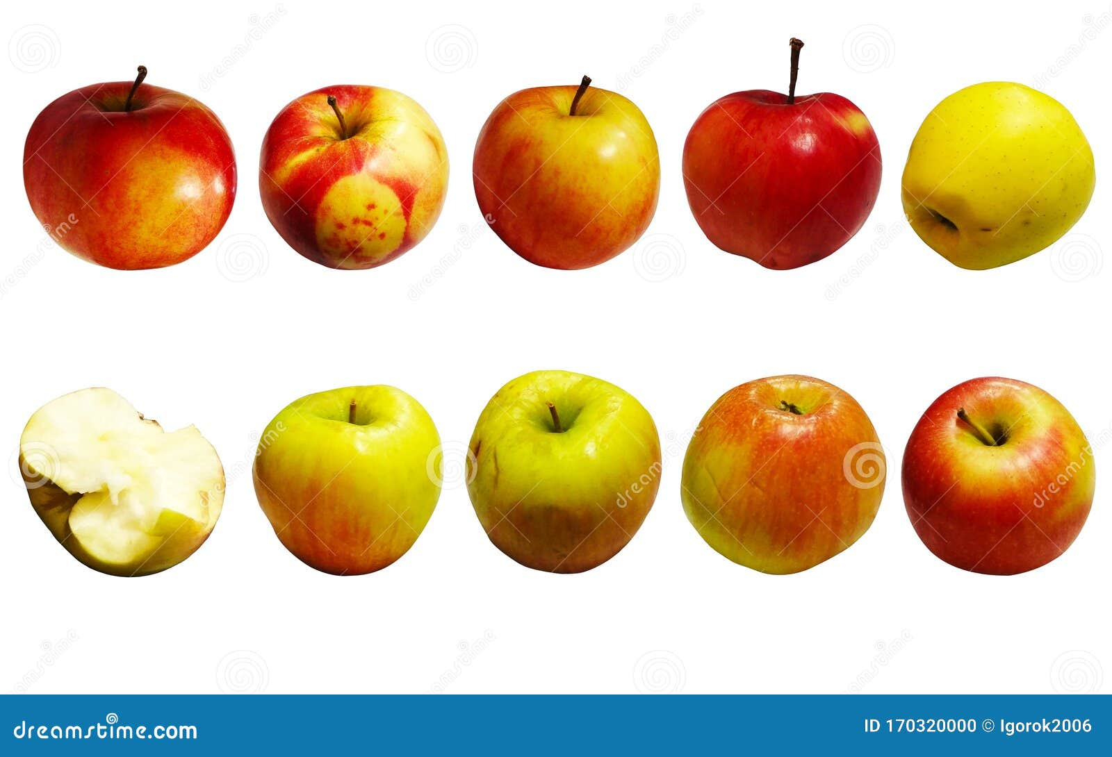 Apples of Different Colors on a White Background of Different Types ...