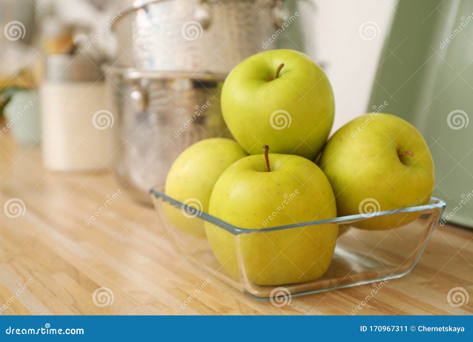 Apples in Fruit Bowl on Countertop in Kitchen. Interior Element Stock ...