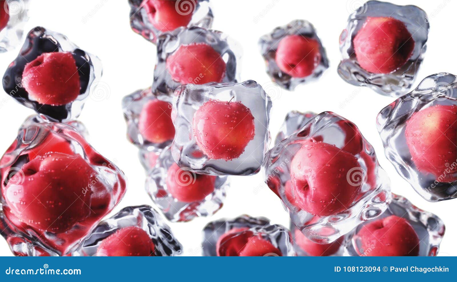 Apples in Ice Cubes. Food and Broadcast Concept. Realistic Ice ...