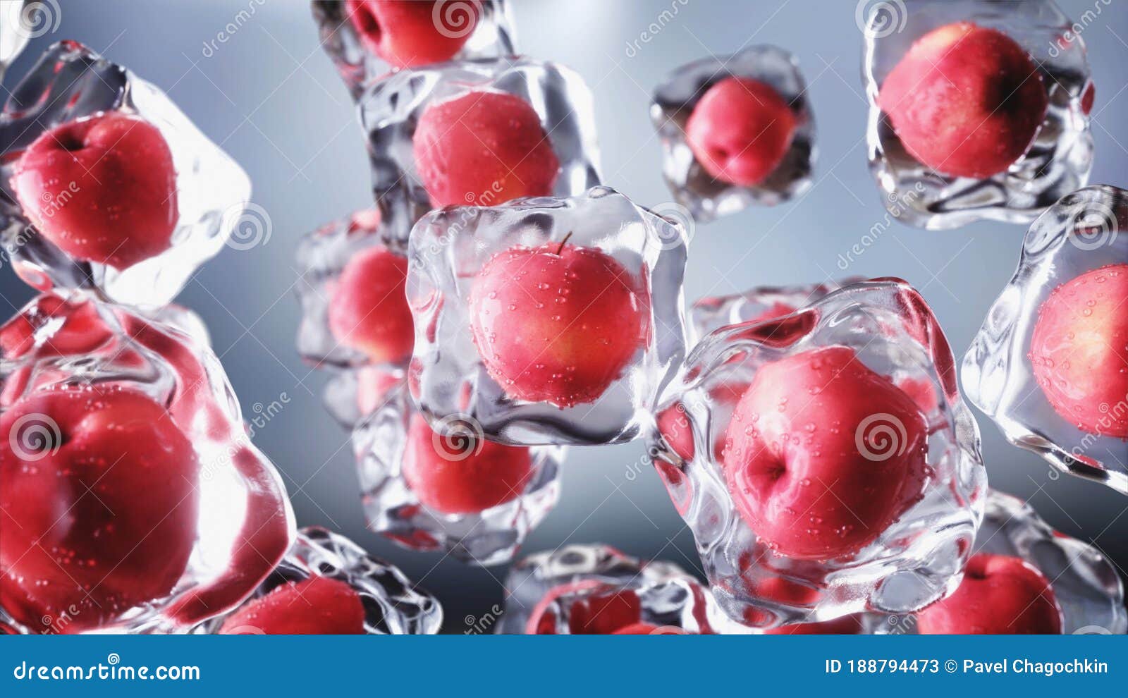 Apples in Ice Cubes. Food and Broadcast Concept. Realistic Ice ...