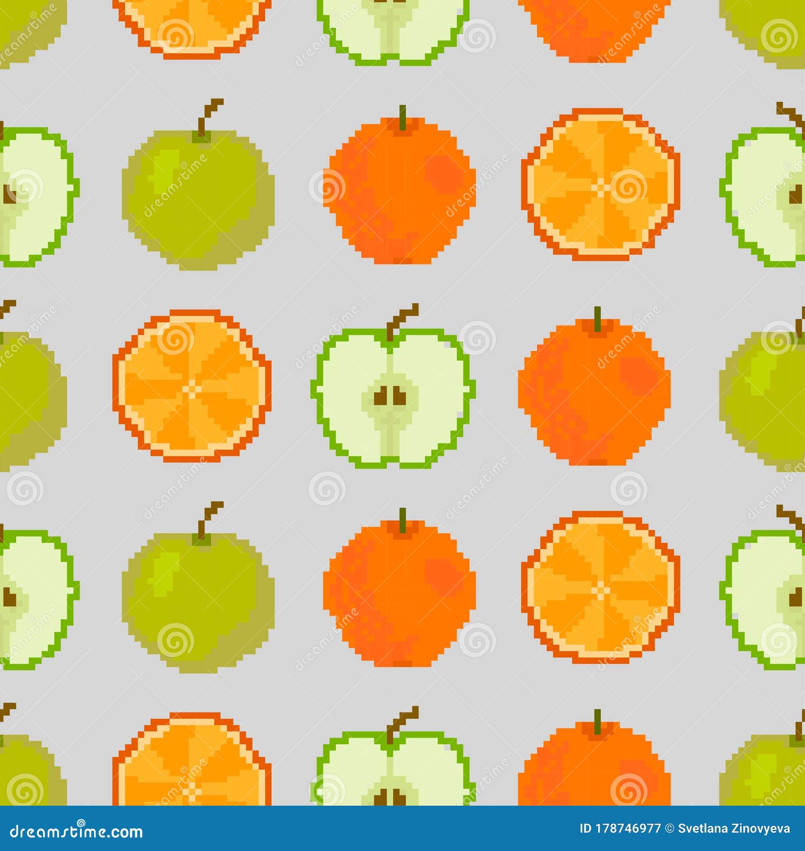 Apples and Oranges Seamless Pattern. Pixel Embroidery. Square. Vector ...