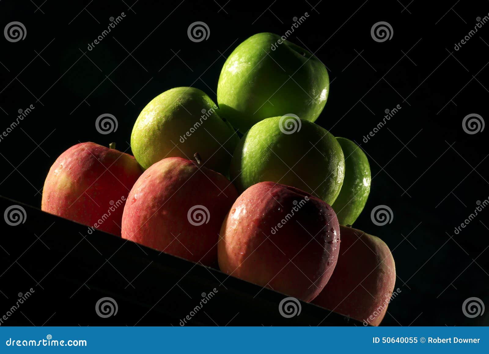 Apples Red and Green with Low Key Lighting. Stock Image - Image of ...