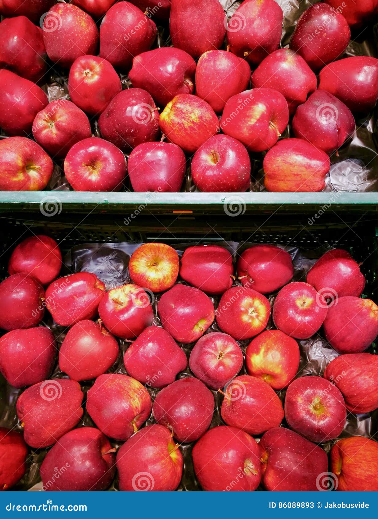 Organized Fruit Crate with Red Apples in Market Stock Image - Image of ...