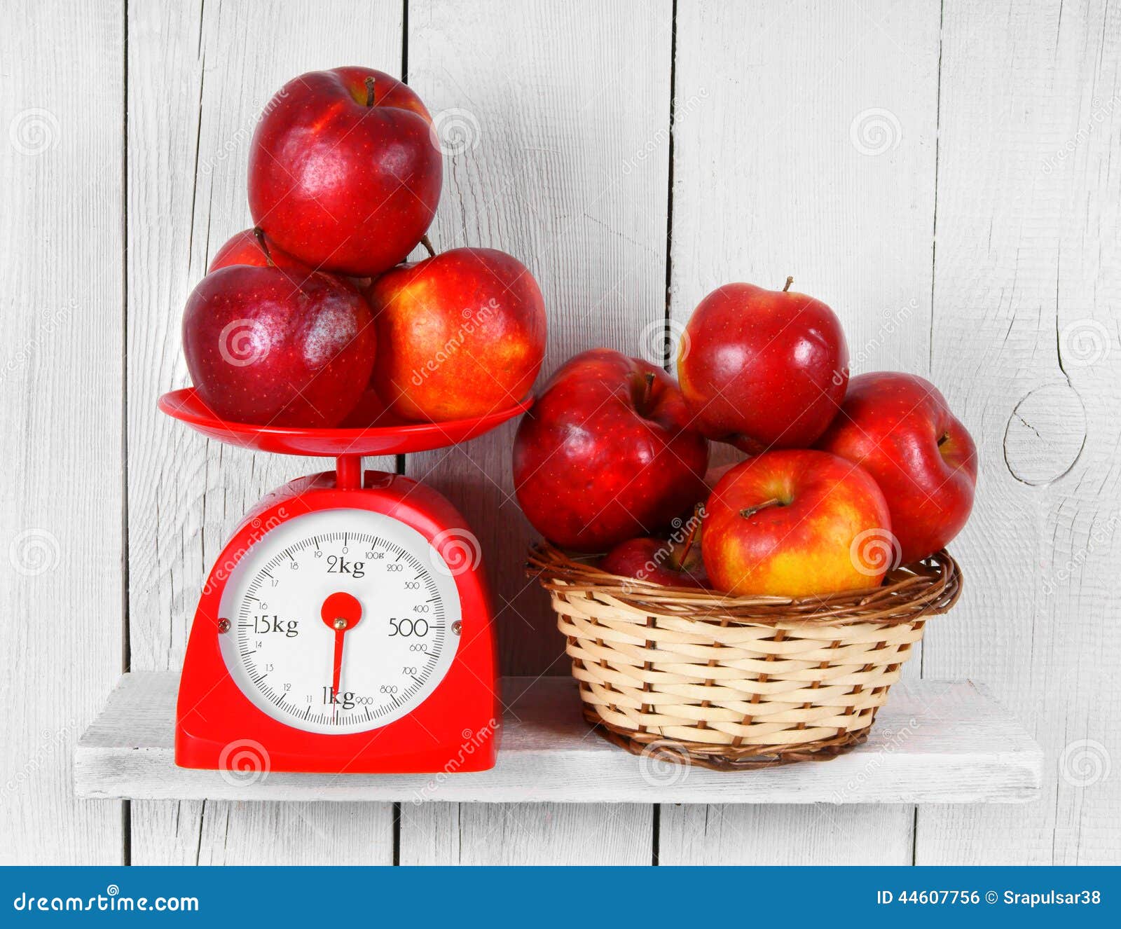 Apples on Scales and in Basket Stock Photo - Image of shop, agriculture ...