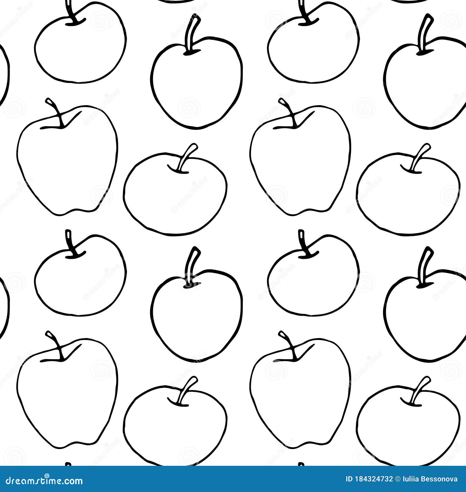 Apples Seamless Vector Pattern. Outline Doodle. Repeating Print Stock ...
