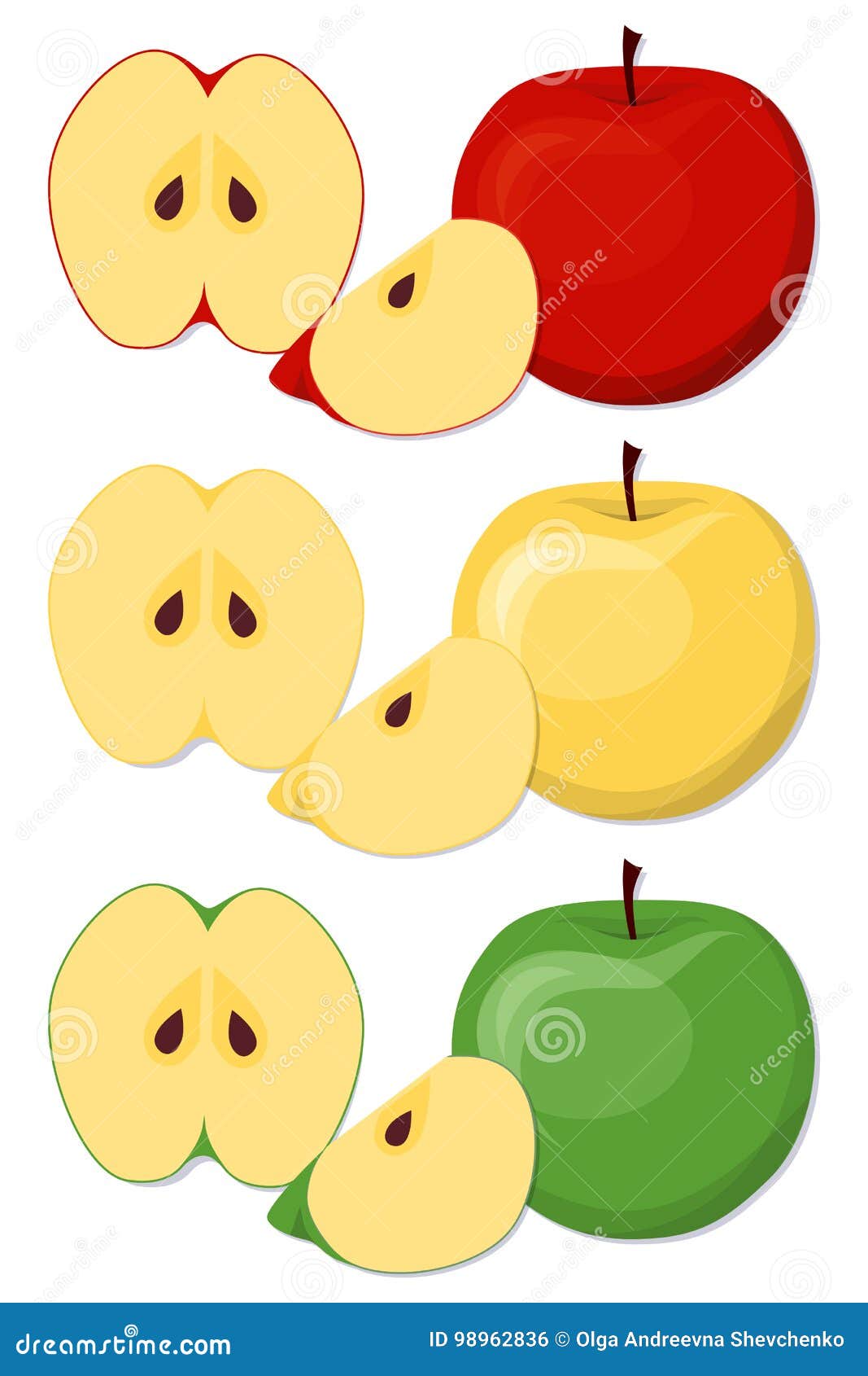 Apples Set in Cartoon Style. Stock Vector - Illustration of juicy ...