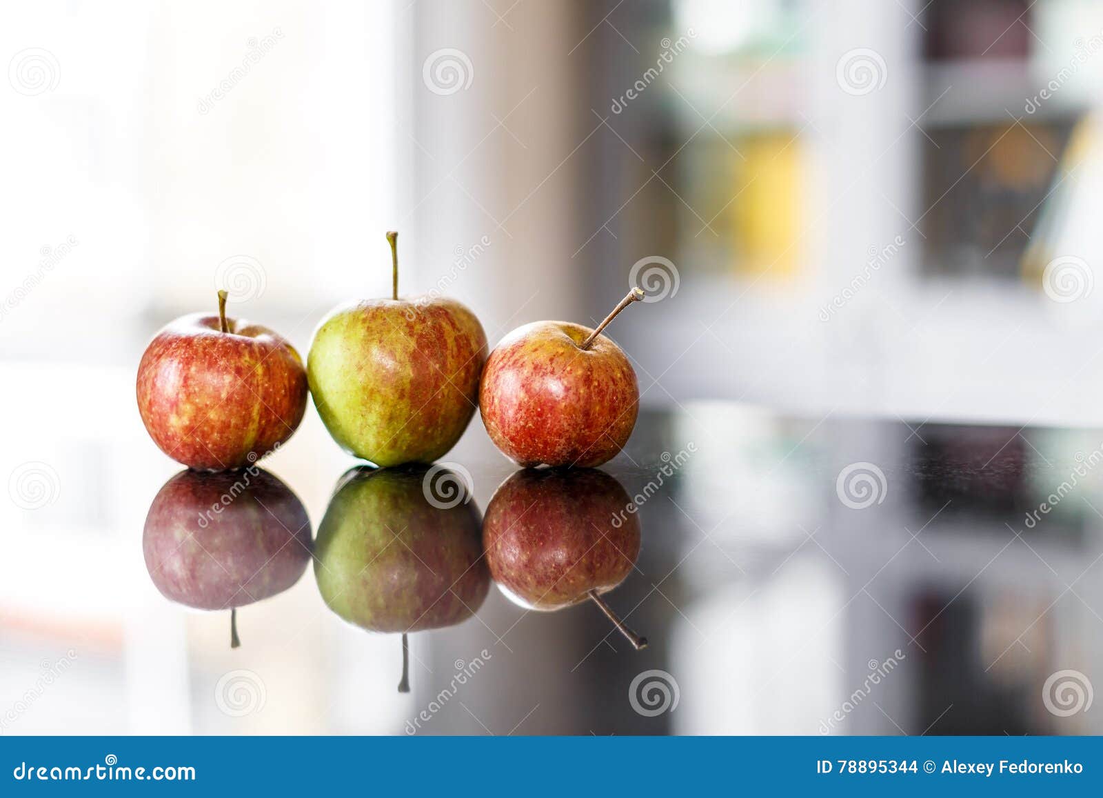 Apples on the Table and Reflection Stock Photo - Image of color, bright ...