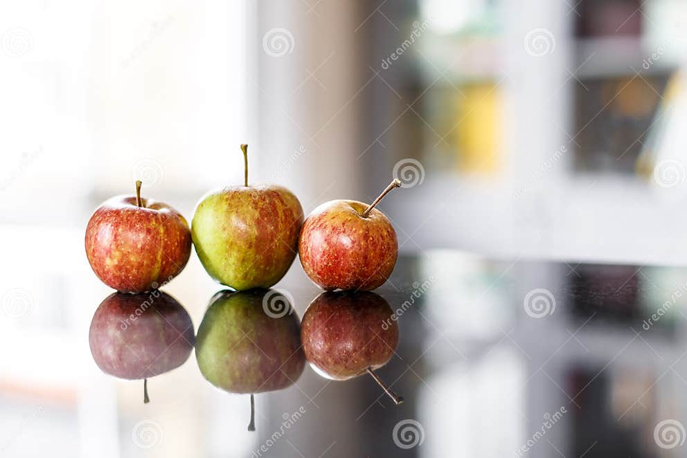 Apples on the Table and Reflection Stock Photo - Image of color, bright ...
