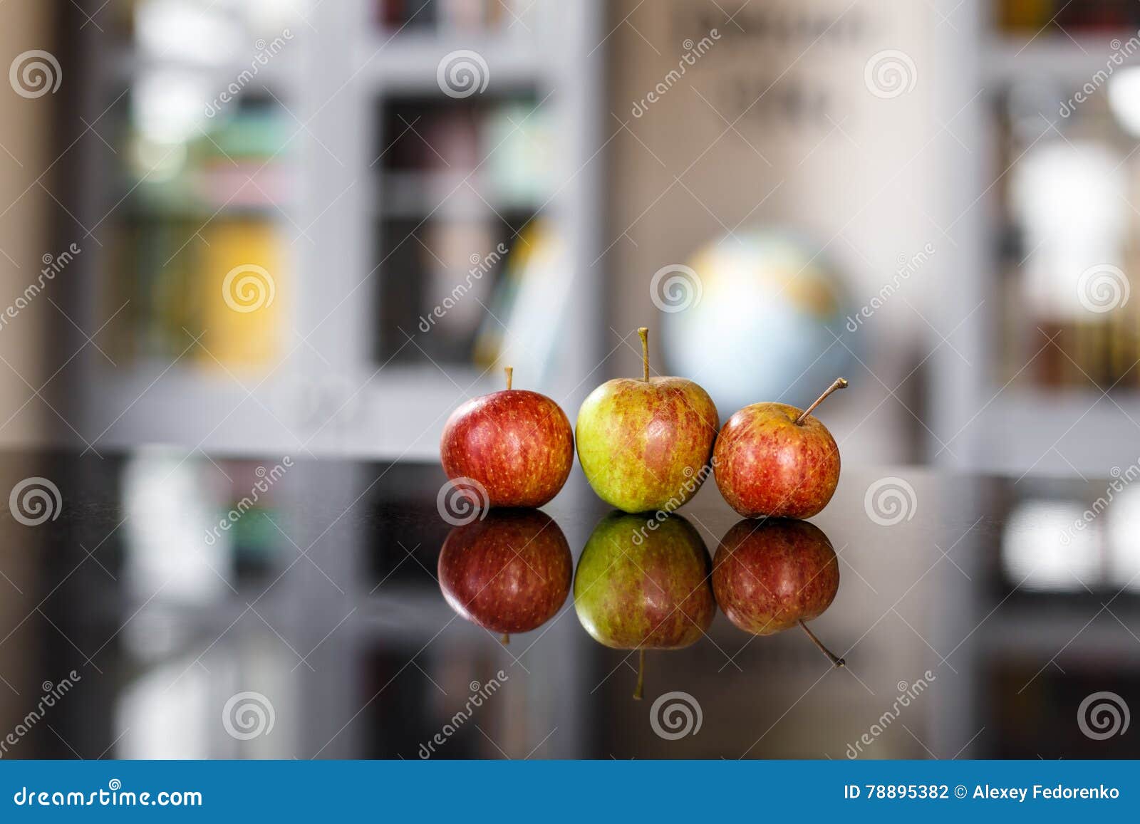 Apples on the Table and Reflection Stock Photo - Image of glass ...