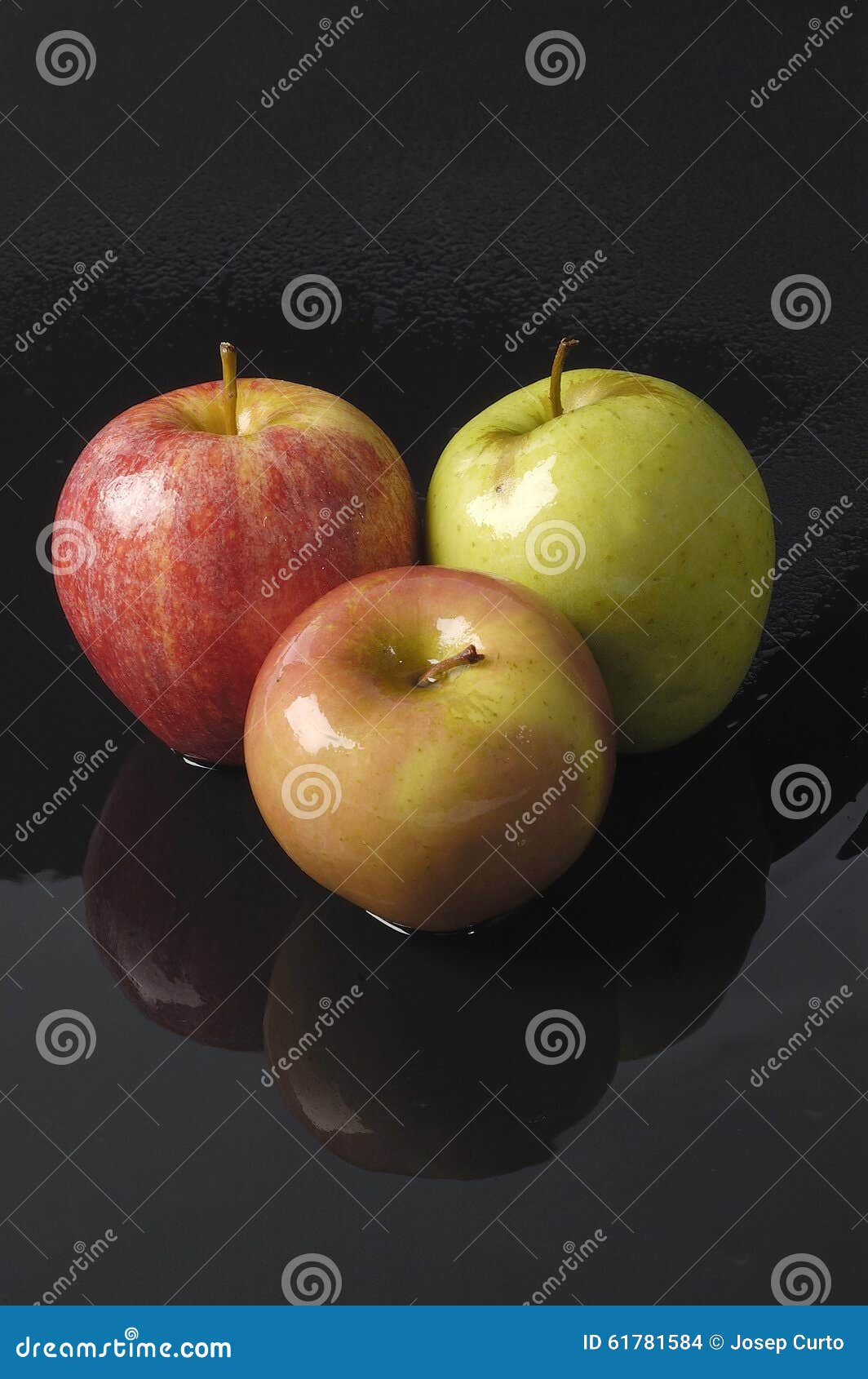 Apples,three Apple of Different Colors with Black Background Stock ...