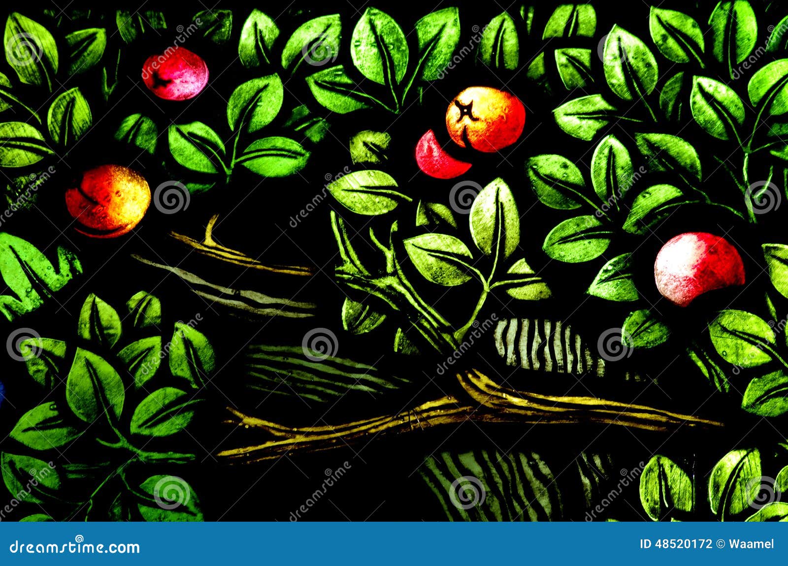 Apples in a Tree (stained Glass Window) Stock Photo - Image of health ...