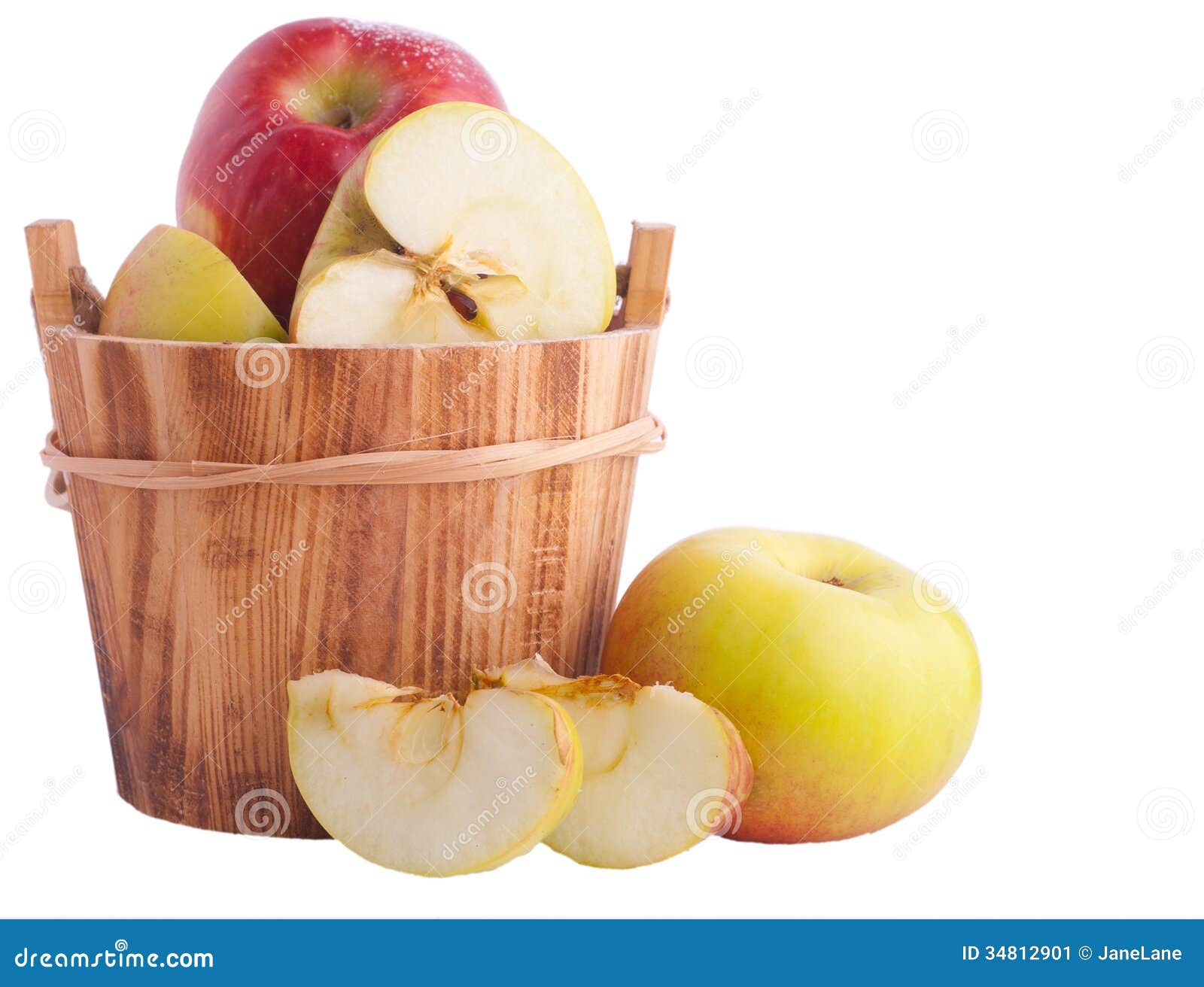 Apples in wooden bucket stock image. Image of shiny, snack - 34812901