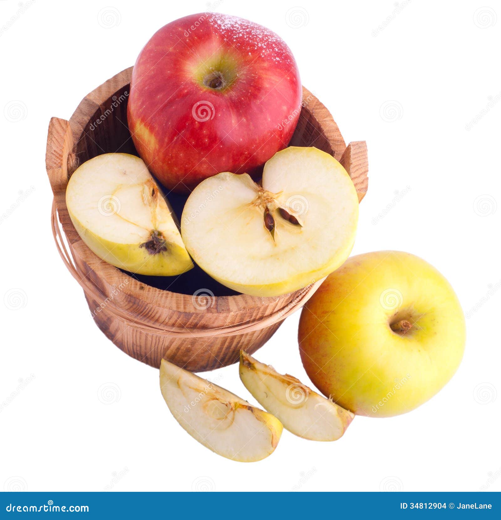 Apples in wooden bucket stock photo. Image of healthy - 34812904