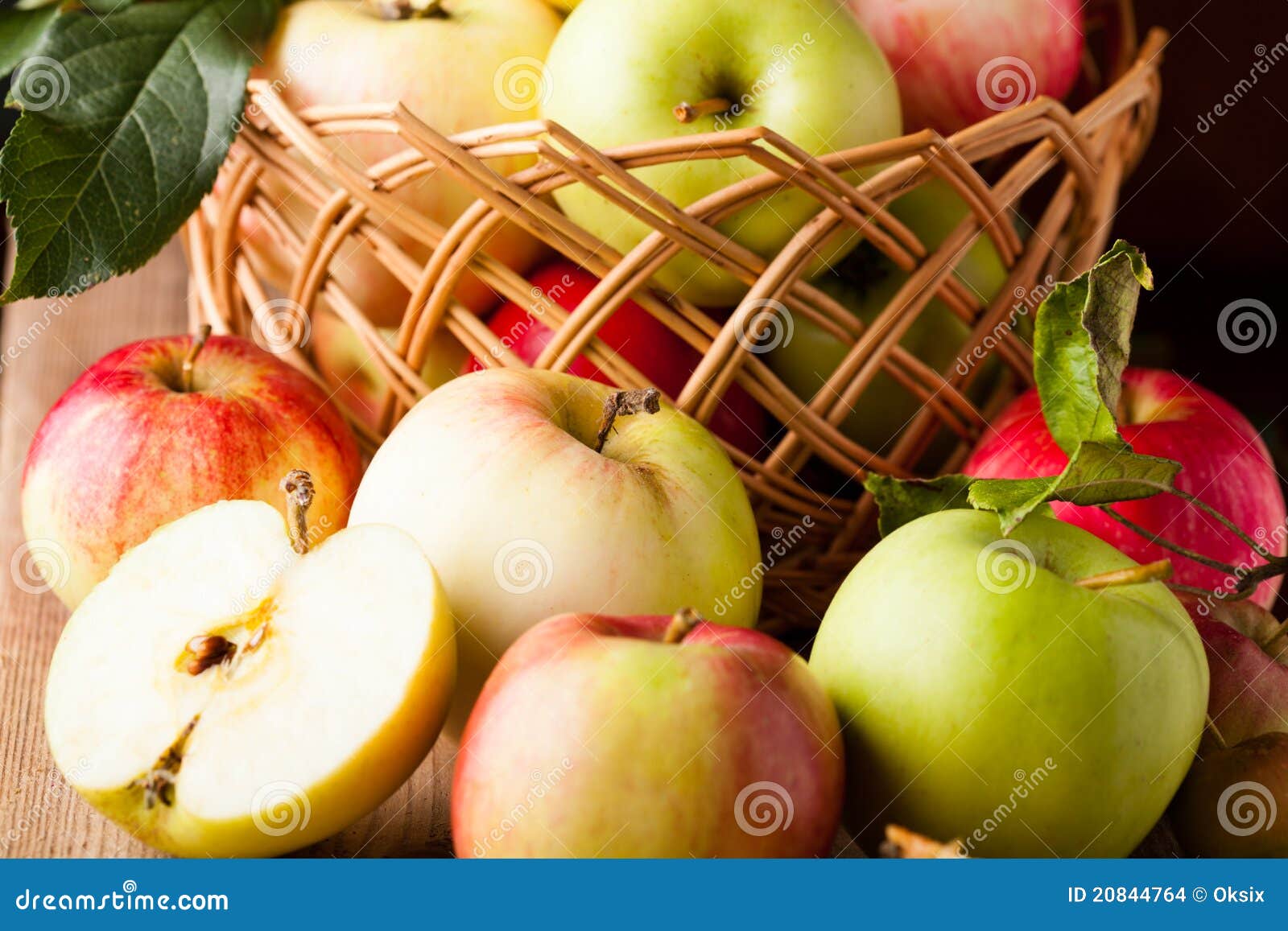Apples on wooden table stock photo. Image of organic - 20844764