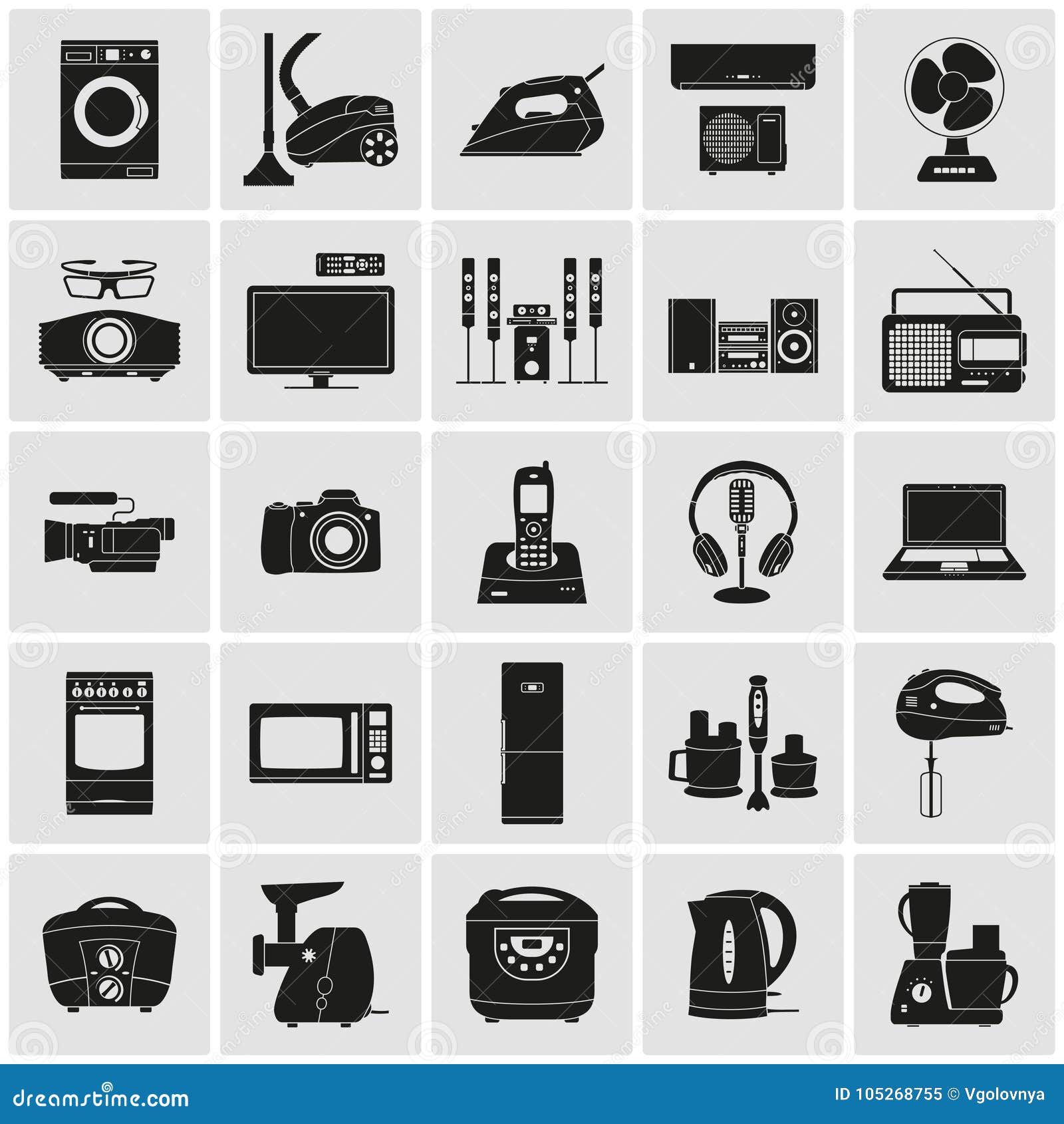 Appliances and Electronics Detailed Icons Stock Vector - Illustration ...