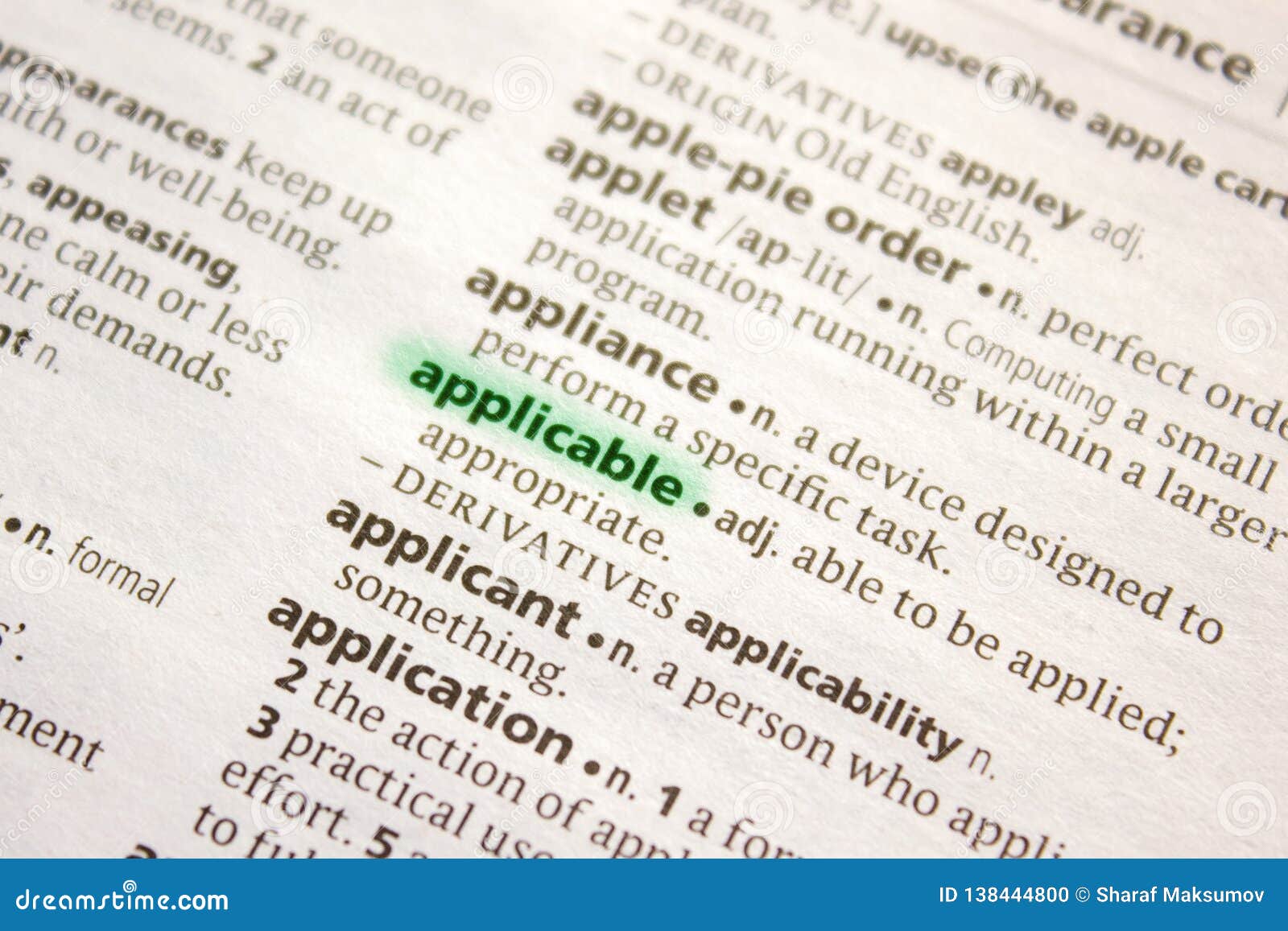 Applicable Word or Phrase in a Dictionary Stock Photo - Image of ...