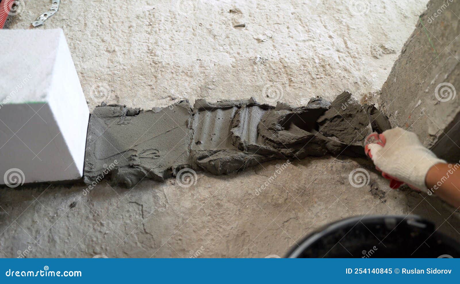 Applying Mortar To The Floor For Laying Blocks Gluing Aerated Concrete Blocks With Glue And