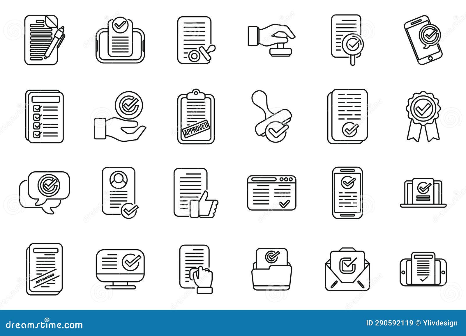 Application Approval Icons Set Outline Vector. File Loan Stock Vector ...