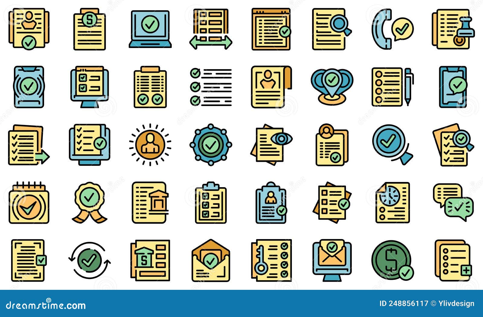 Application Approval Icons Set Vector Flat Stock Vector - Illustration ...