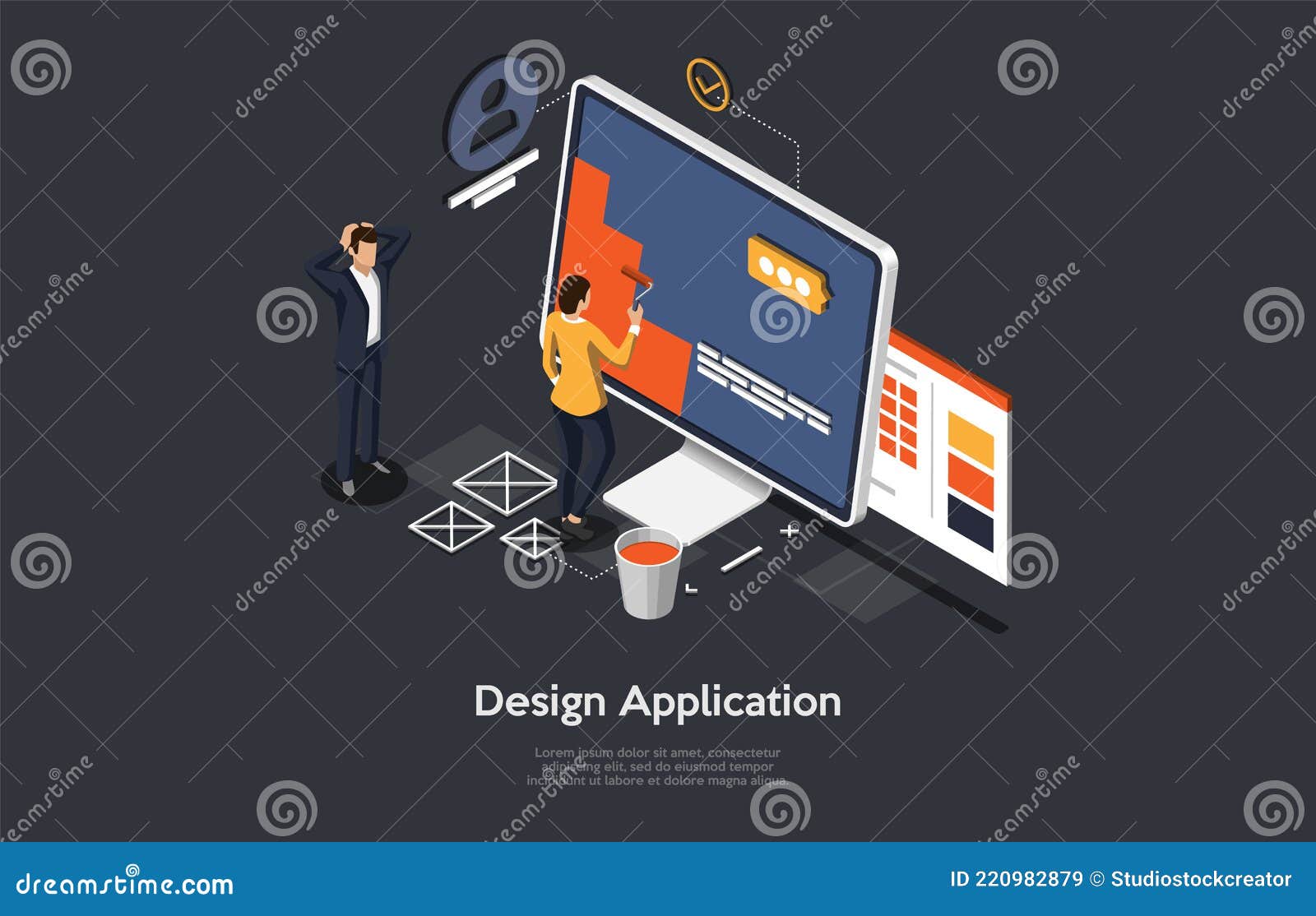 Application Design Development Process Concept Art. Cartoon 3D Style ...